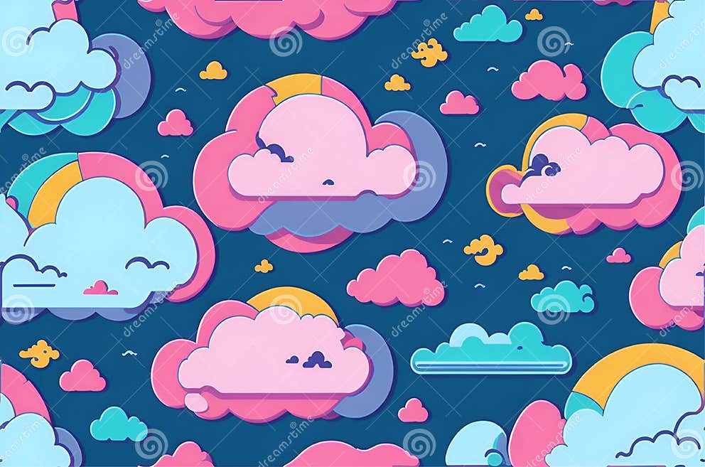 Cute Cloud Background, Neon Bright Colours, Cartoon Background ...