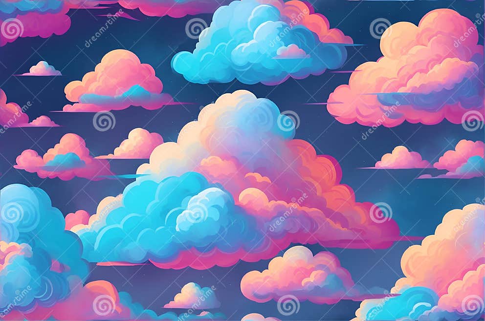 Cute Cloud Background, Neon Bright Colours, Cartoon Background ...