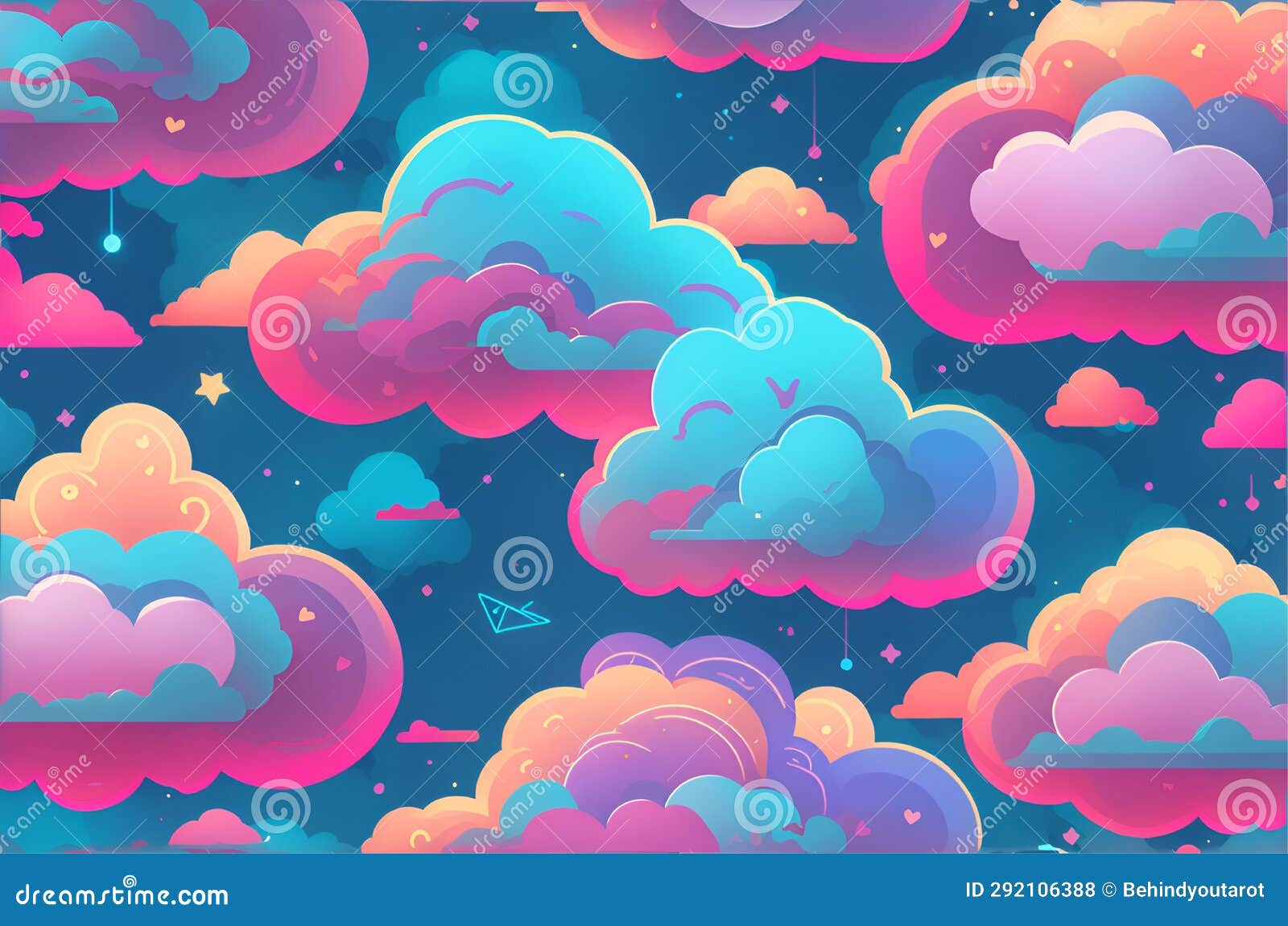 Cute Cloud Background, Neon Bright Colours, Cartoon Background ...