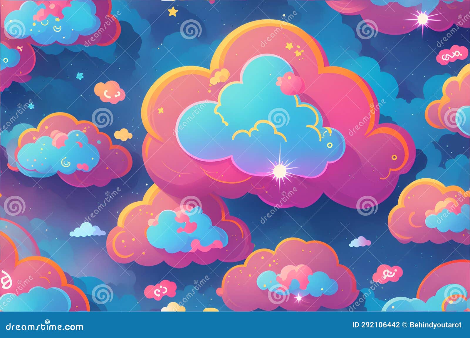 Cute Cloud Background, Neon Bright Colours, Cartoon Background ...