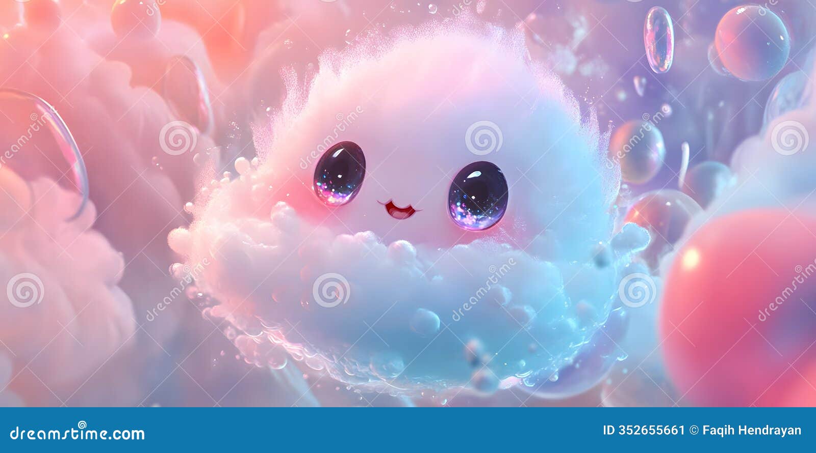 Cute Cloud Creature in a Bubble World Stock Illustration - Illustration ...