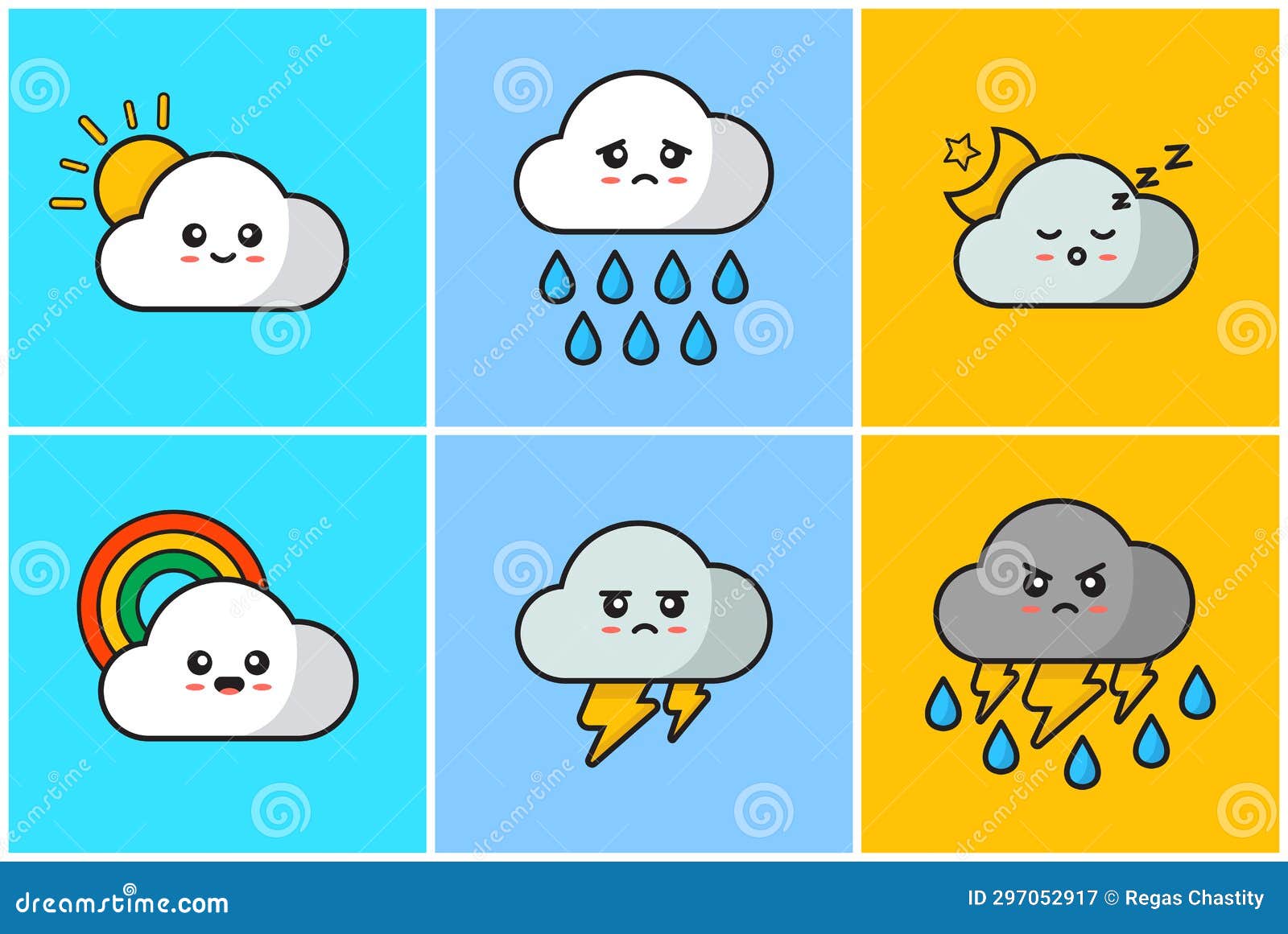 Cute Cloud Emoji Emotion Weather Stock Illustration - Illustration of ...