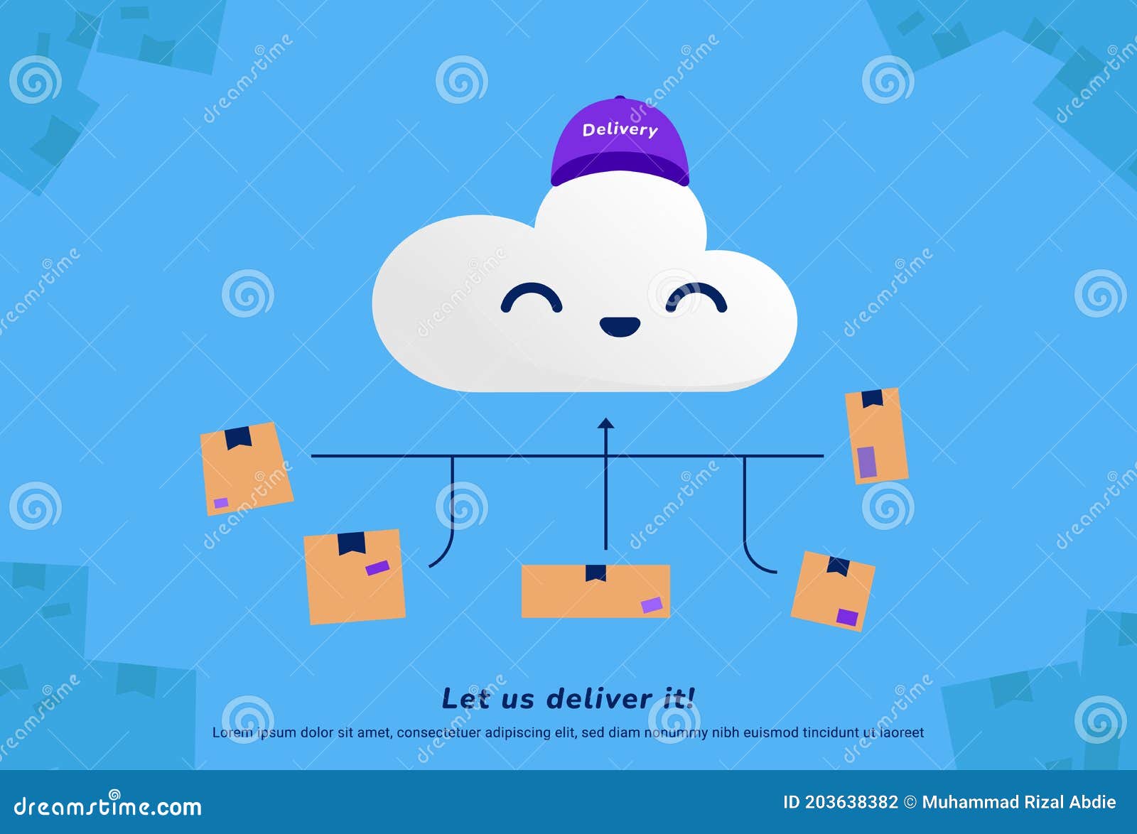 Cute Cloud Express Parcel Package Delivery Vector Illustration Flat ...