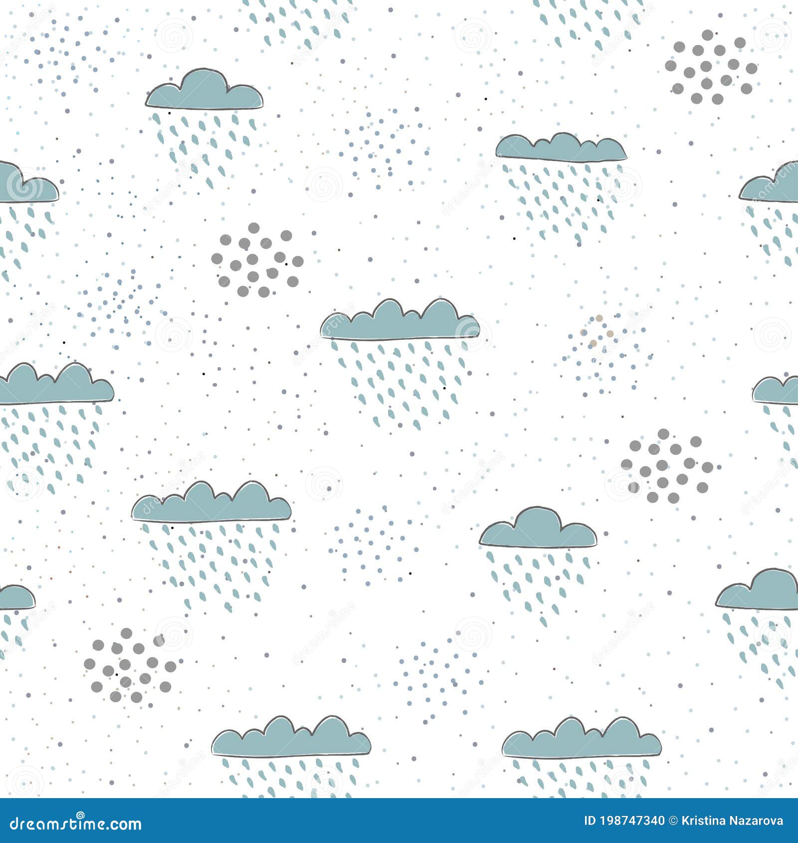 Cute Cloud Seamless Pattern. Scandinavian Hand Drawn Style. Rainy Day ...
