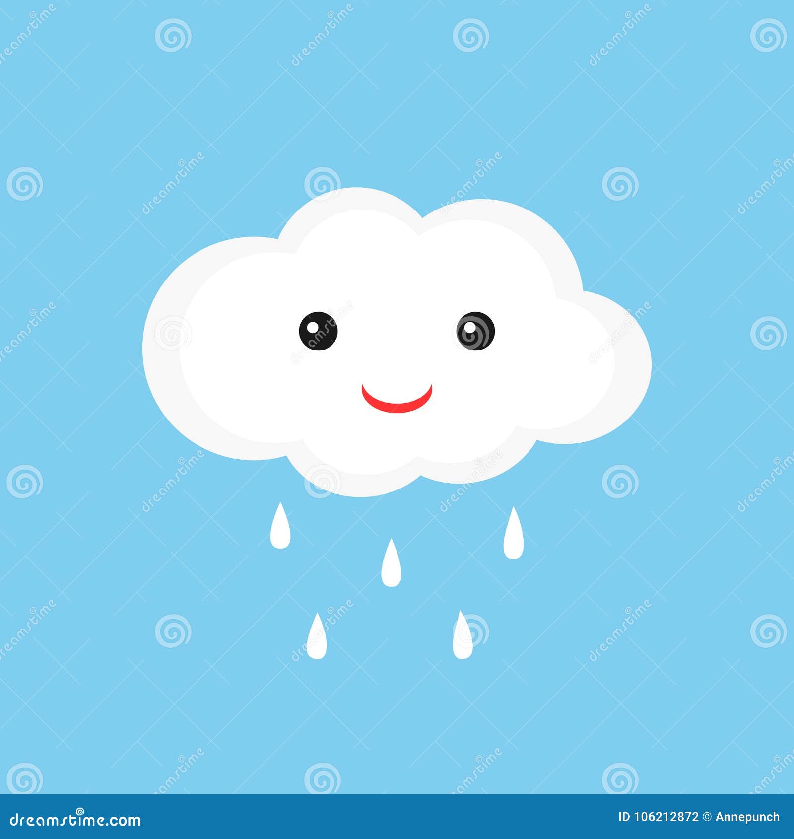Cute Cloud with Smiley Face and Raindrops. Stock Vector - Illustration ...