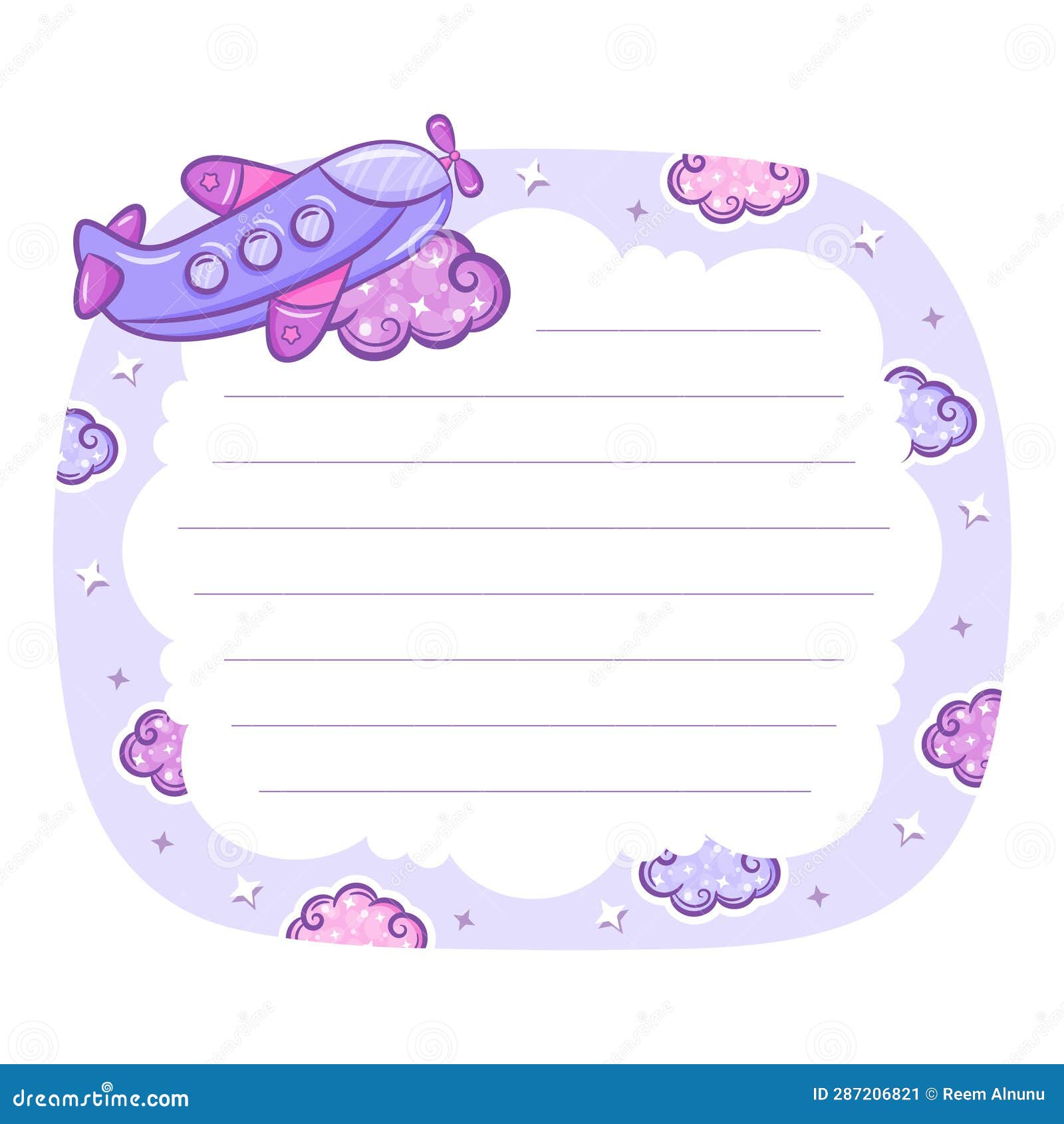 Cute Clouds Frame with Plane Note Card Letter Drawing Stock Vector ...