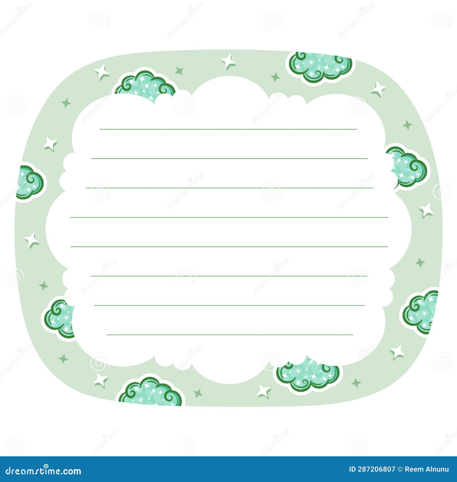 Cute Clouds Frame Sticky Note Card Letter with Pastel Coloring for ...