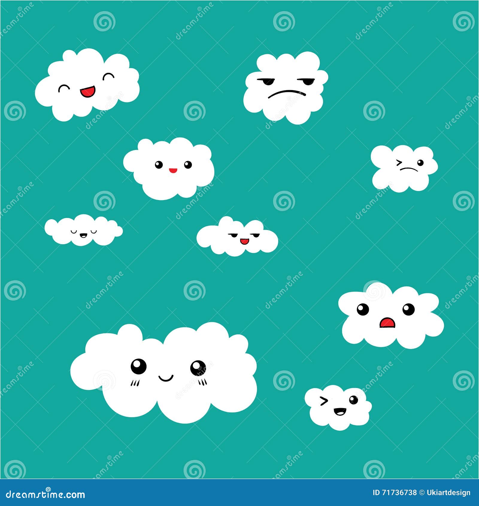 Cute Clouds Icon Set on Blue Sky Background. Stock Vector ...