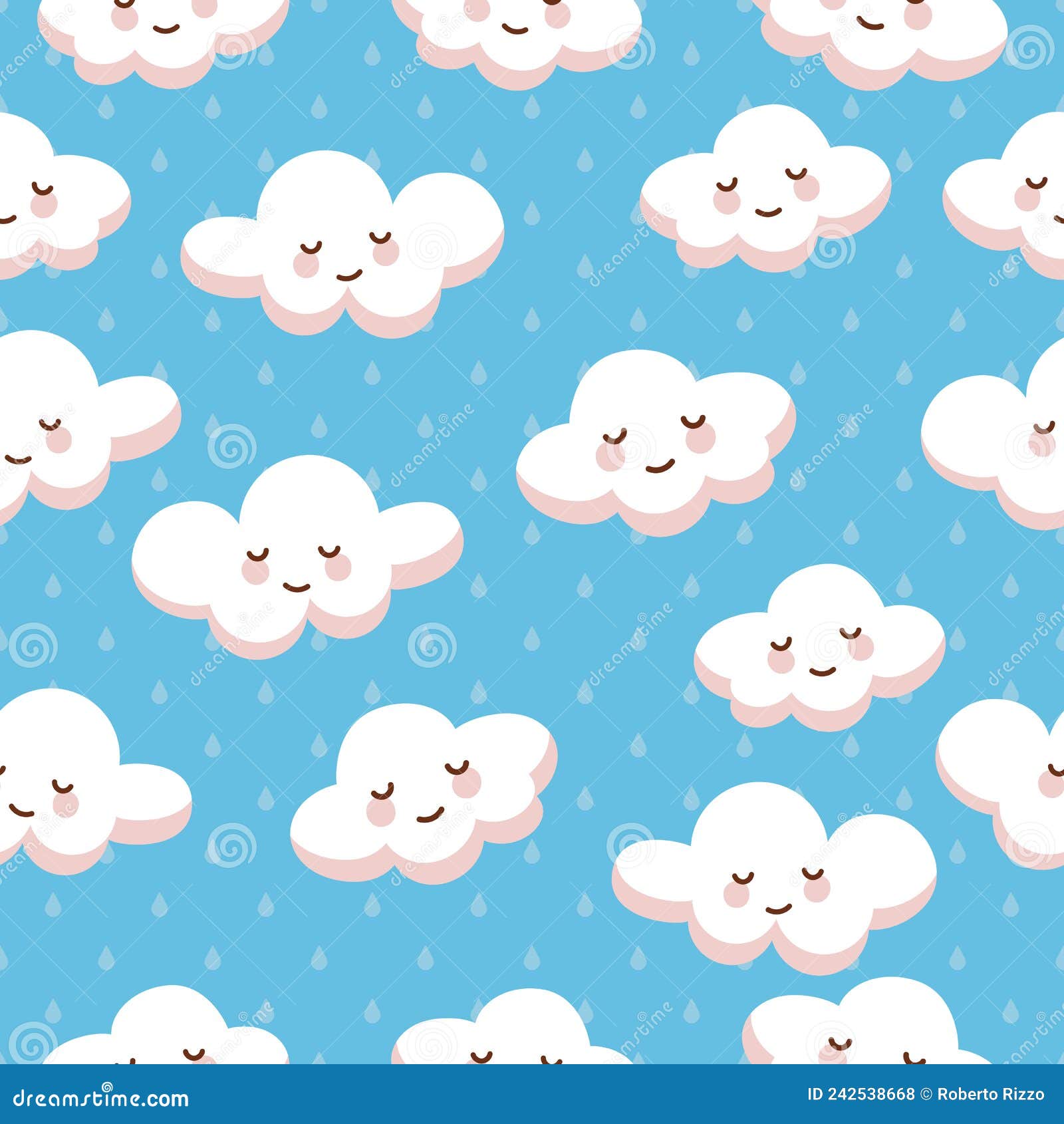 Cute Clouds Seamless Vector Pattern Stock Vector - Illustration of ...
