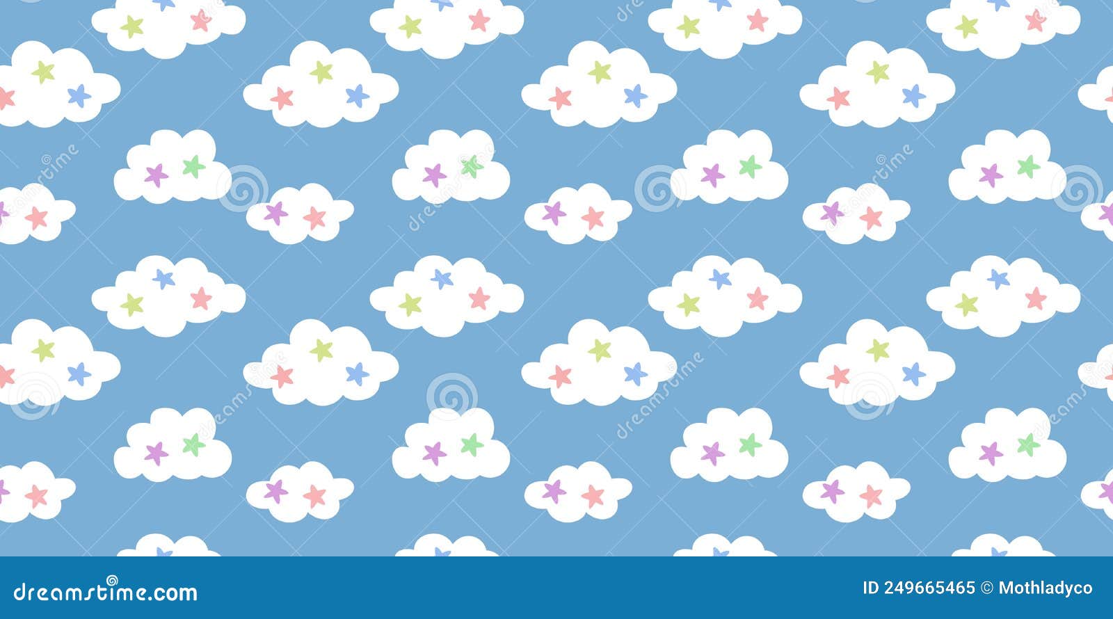 Cute Clouds Vector Background with Colorful Stars, Seamless Pattern ...