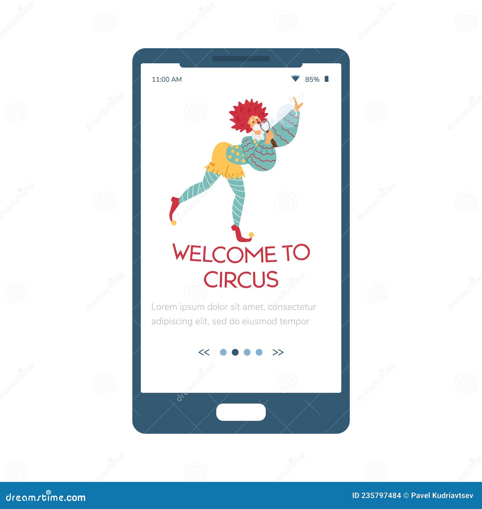 Cute Clown Blowing Up Soap Bubbles, User Interface Template in Mobile ...