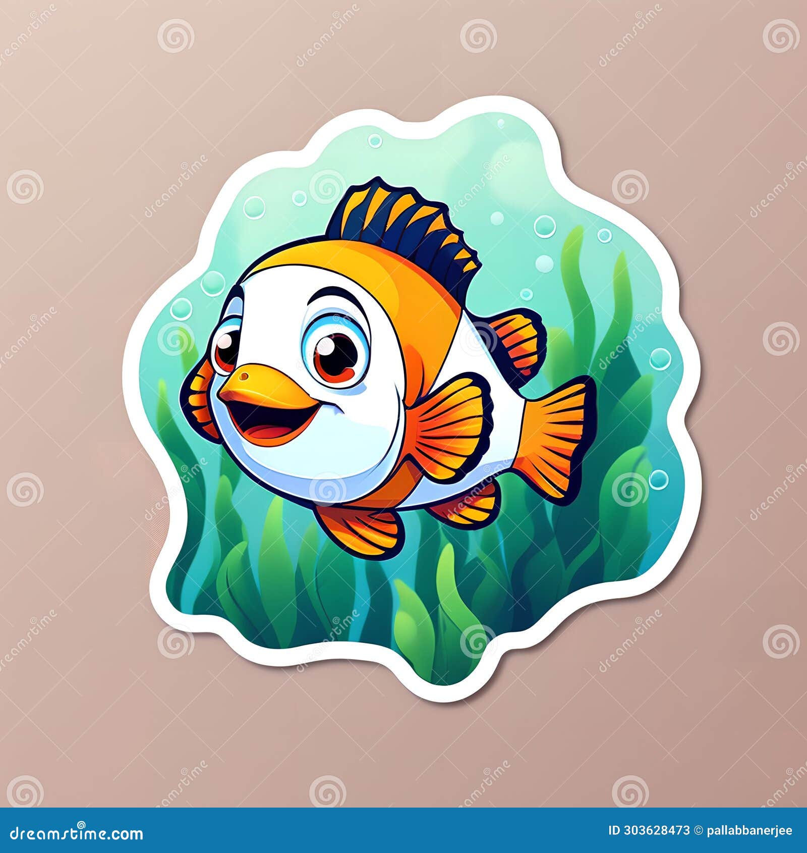 Cute Clown Fish Vector Illustration. Cute Cartoon Clown Fish. Stock ...