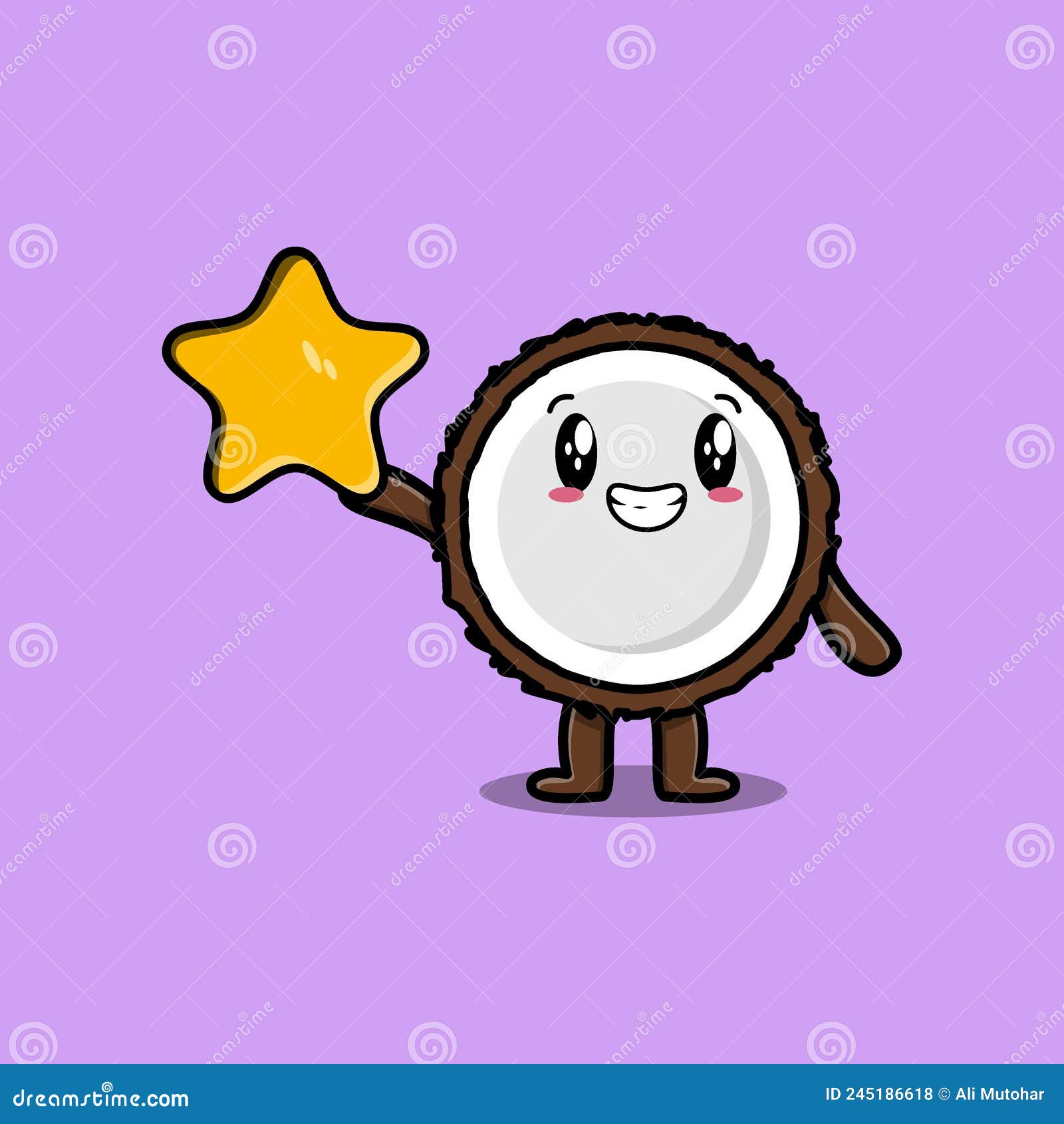 Cute Coconut Cartoon in Flat Modern Design Stock Vector - Illustration ...