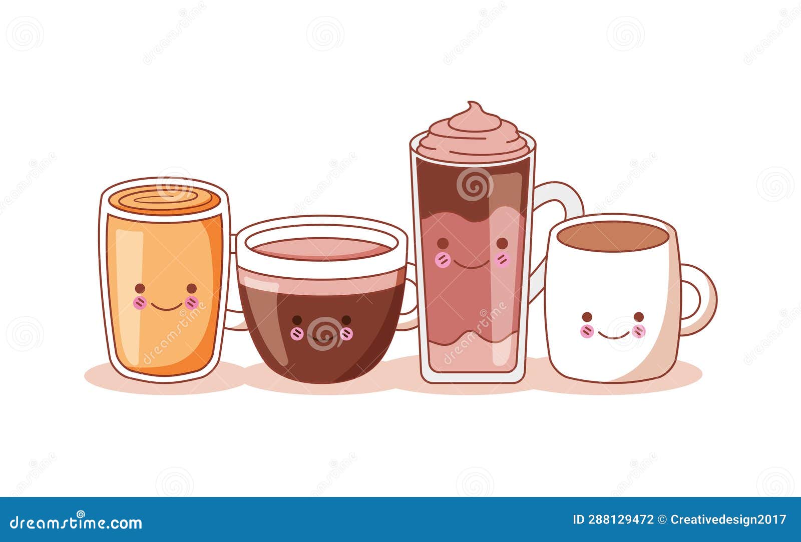 Cute Coffee Characters Kawaii Vector Stock Vector - Illustration of ...