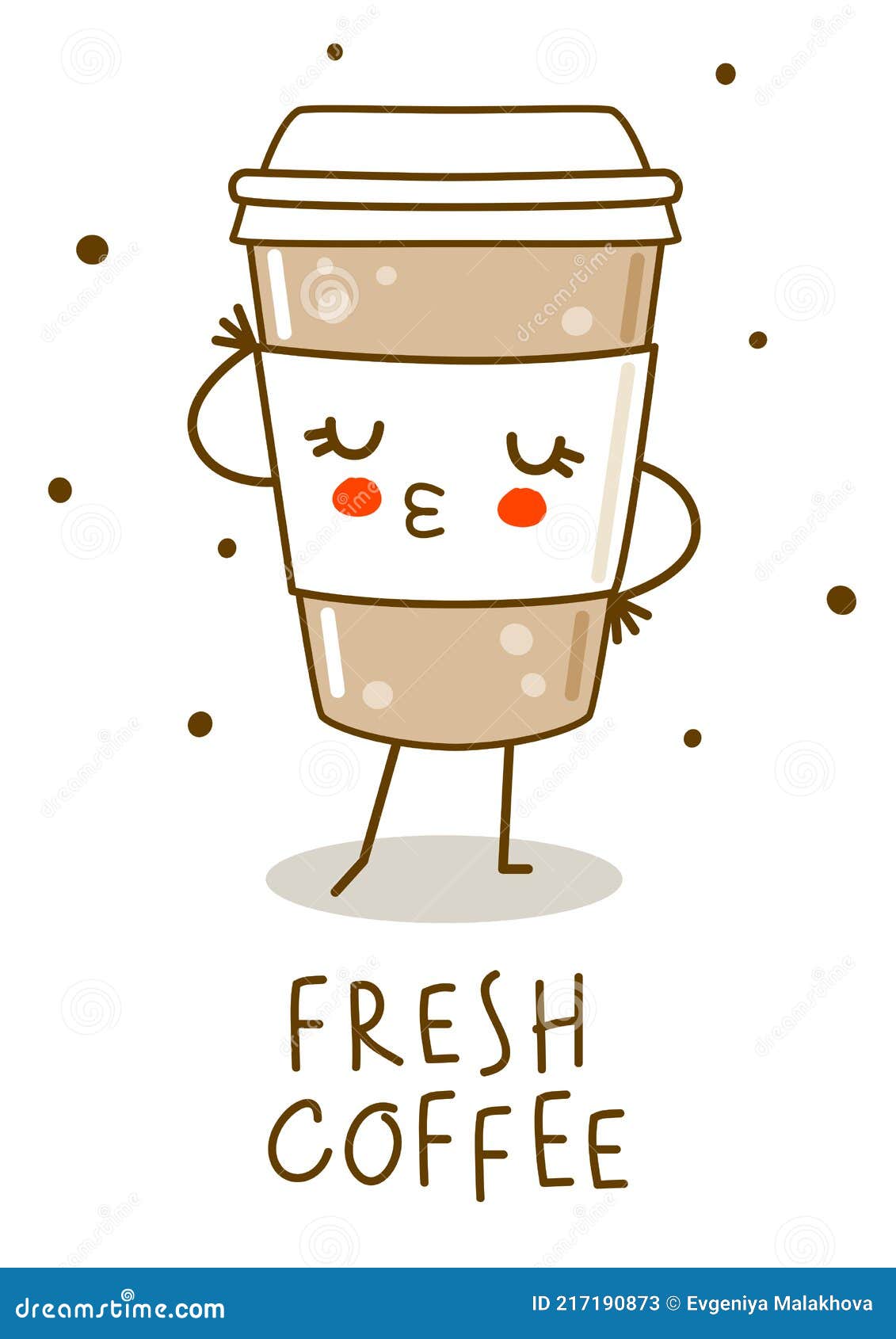 Cute Coffee Cup Isolated on White - Cartoon Character for Happy Design ...