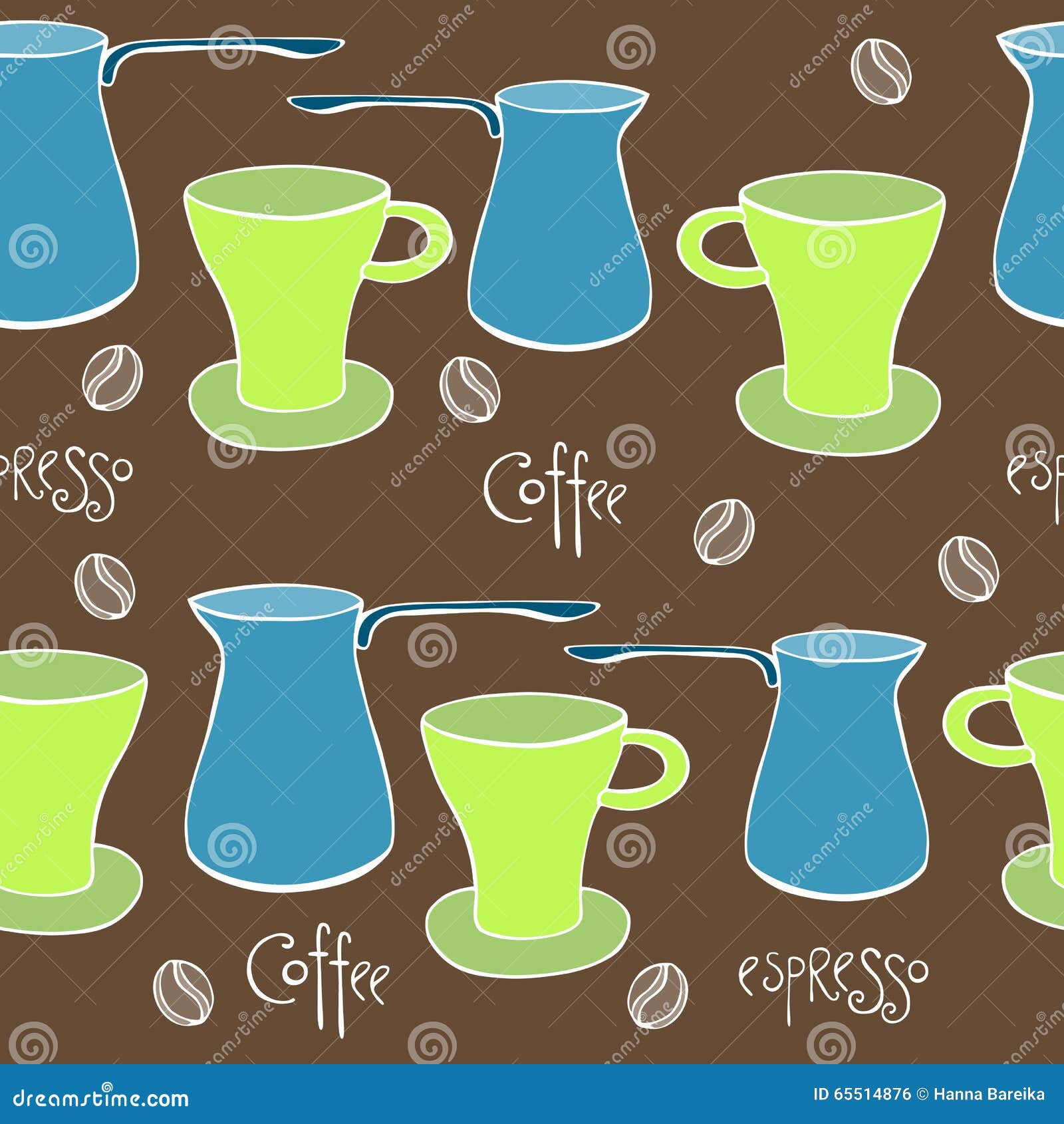 Cute Coffee Set. Vector Seamless Pattern. Stock Vector - Illustration ...