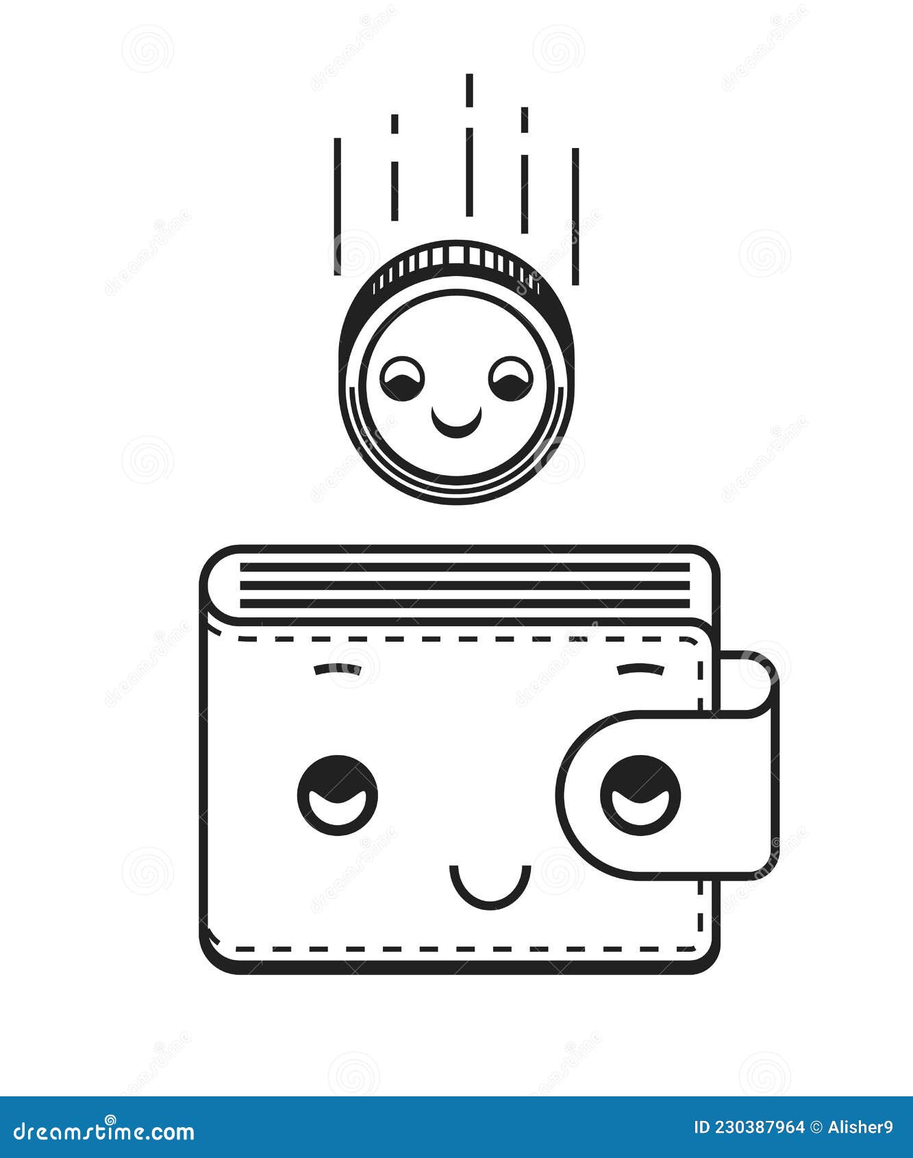 Cute Coin Falling in a Wallet Stock Vector - Illustration of vector ...
