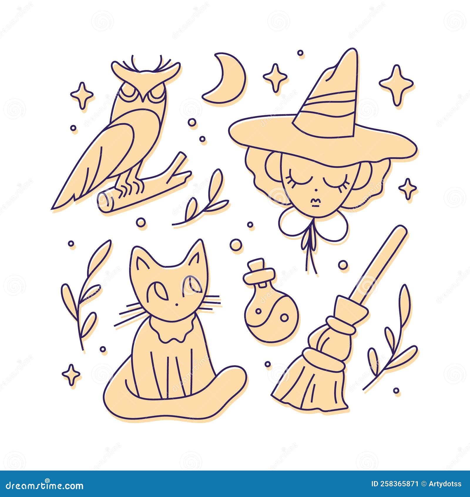 Cute Collection of Drawn Witch Elements Stock Vector - Illustration of collection, wizard: 258365871