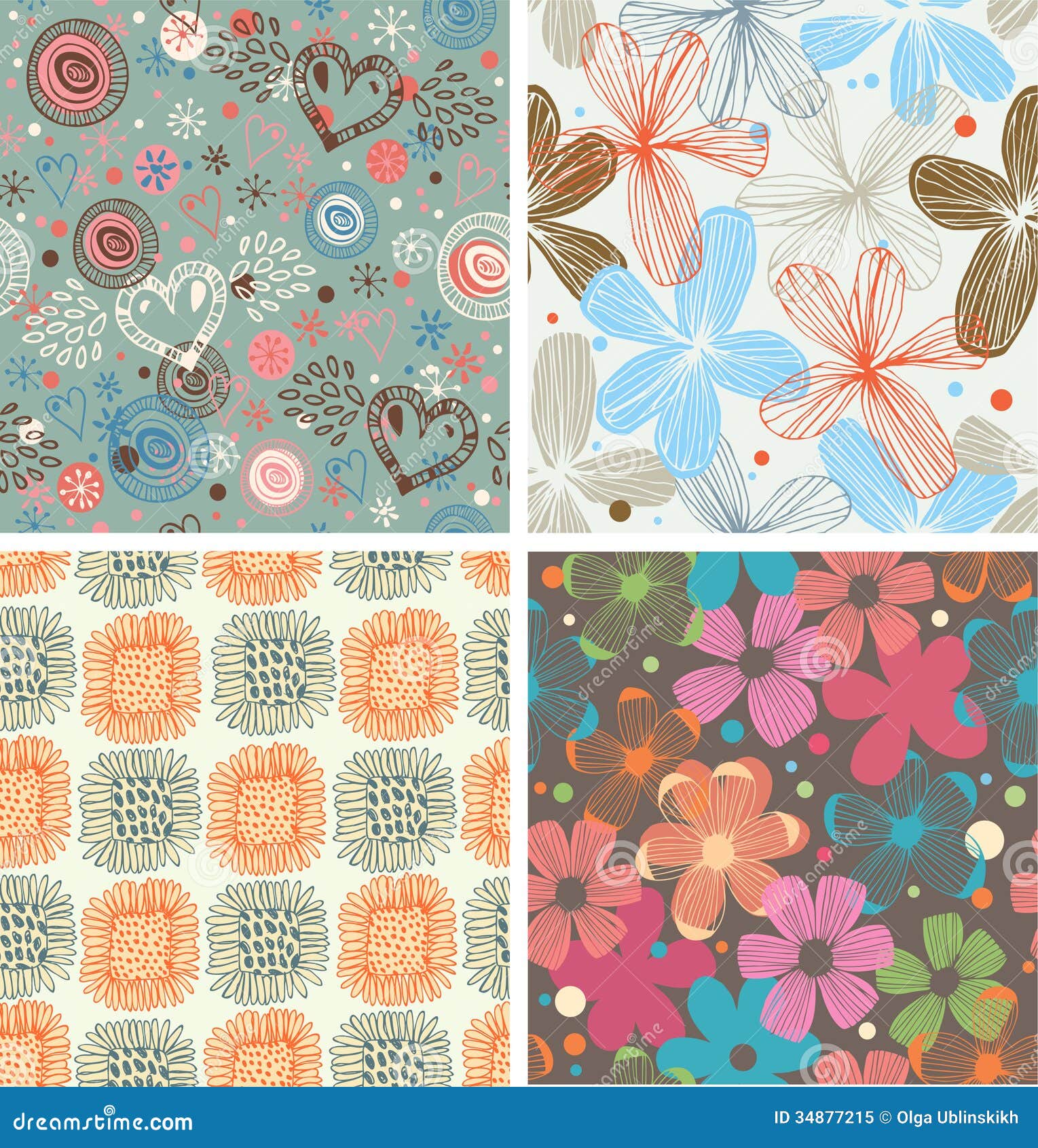 Cute Collection of Floral Patterns Set of Beautiful Unusual Backgrounds ...