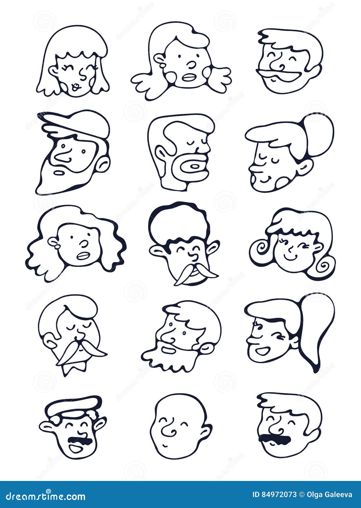 Cute Collection of Hand Drawn Faces. Stock Vector - Illustration of ...