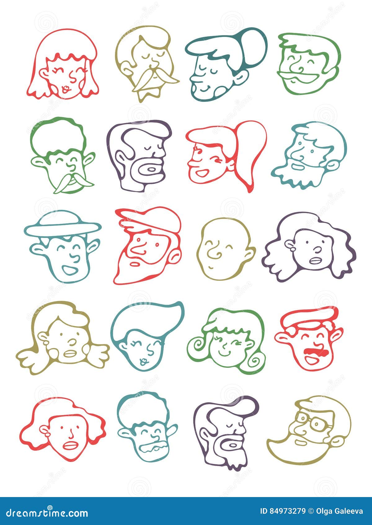 Cute Collection of Hand Drawn Faces. Stock Vector - Illustration of ...