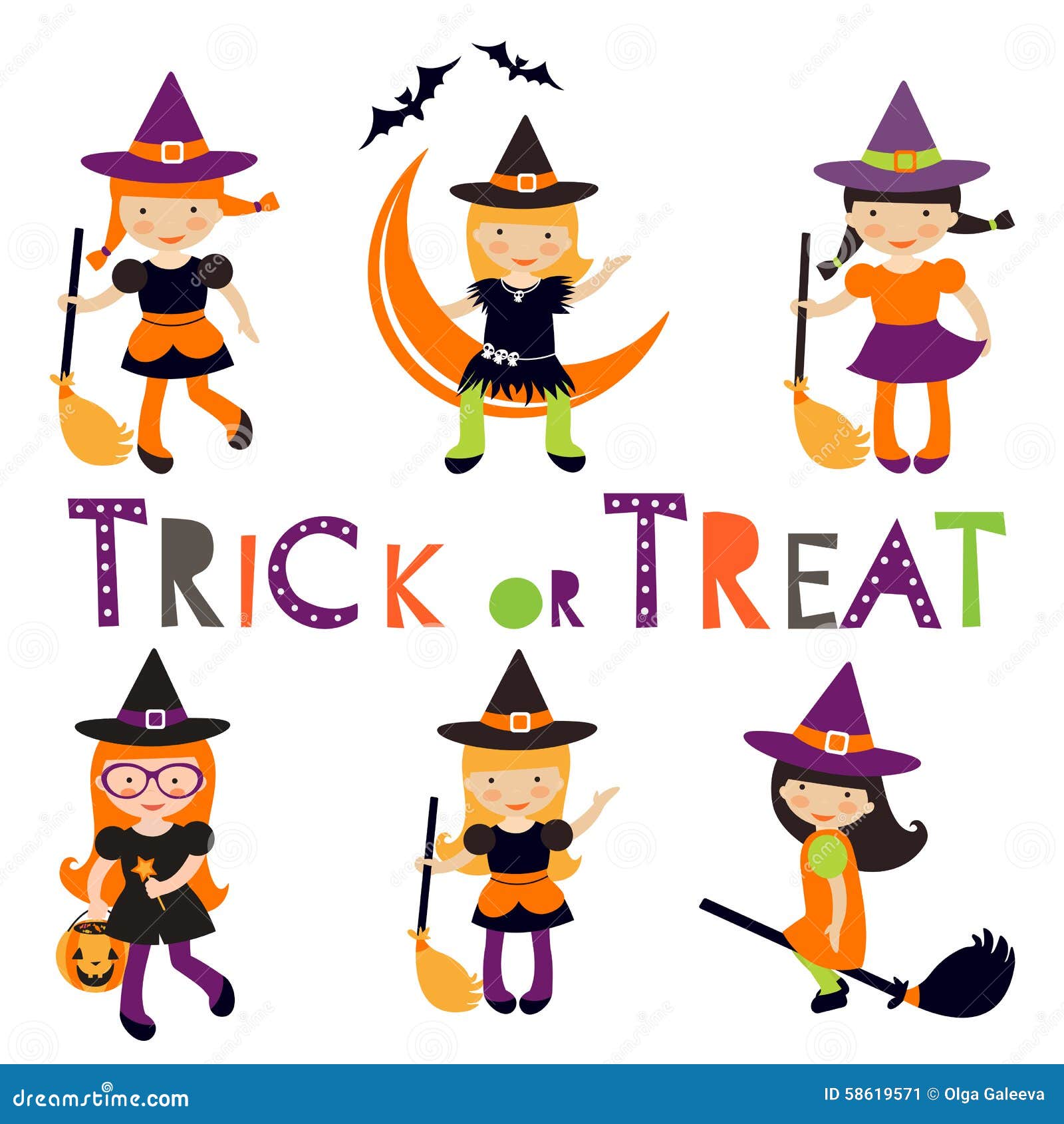 Cute Collection of Little Halloween Witches Stock Vector - Illustration ...