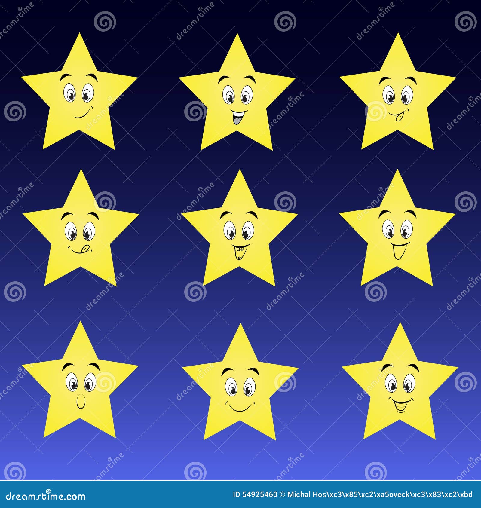 Cute Collection of Stars with Happy Smileys Stock Illustration ...