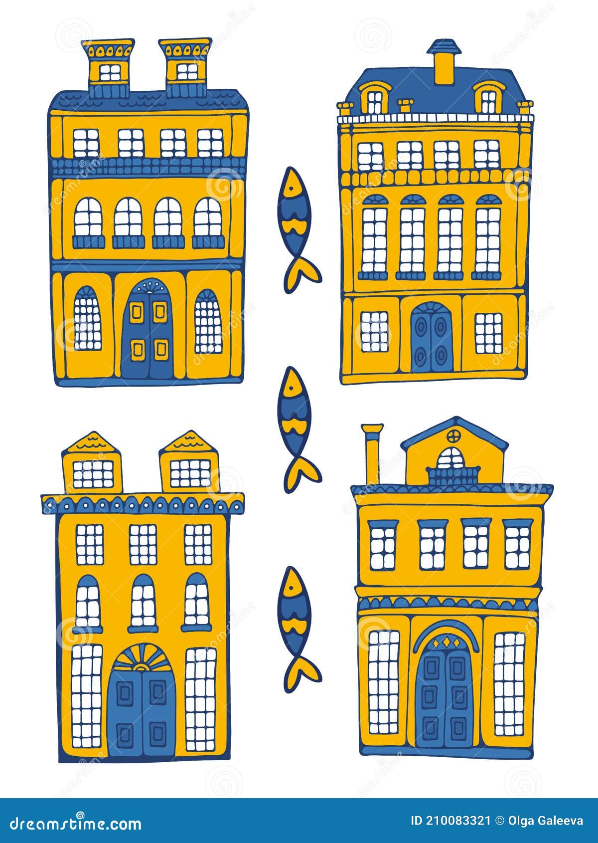 Cute Collection of Typical Portuguese Houses. Stock Illustration ...