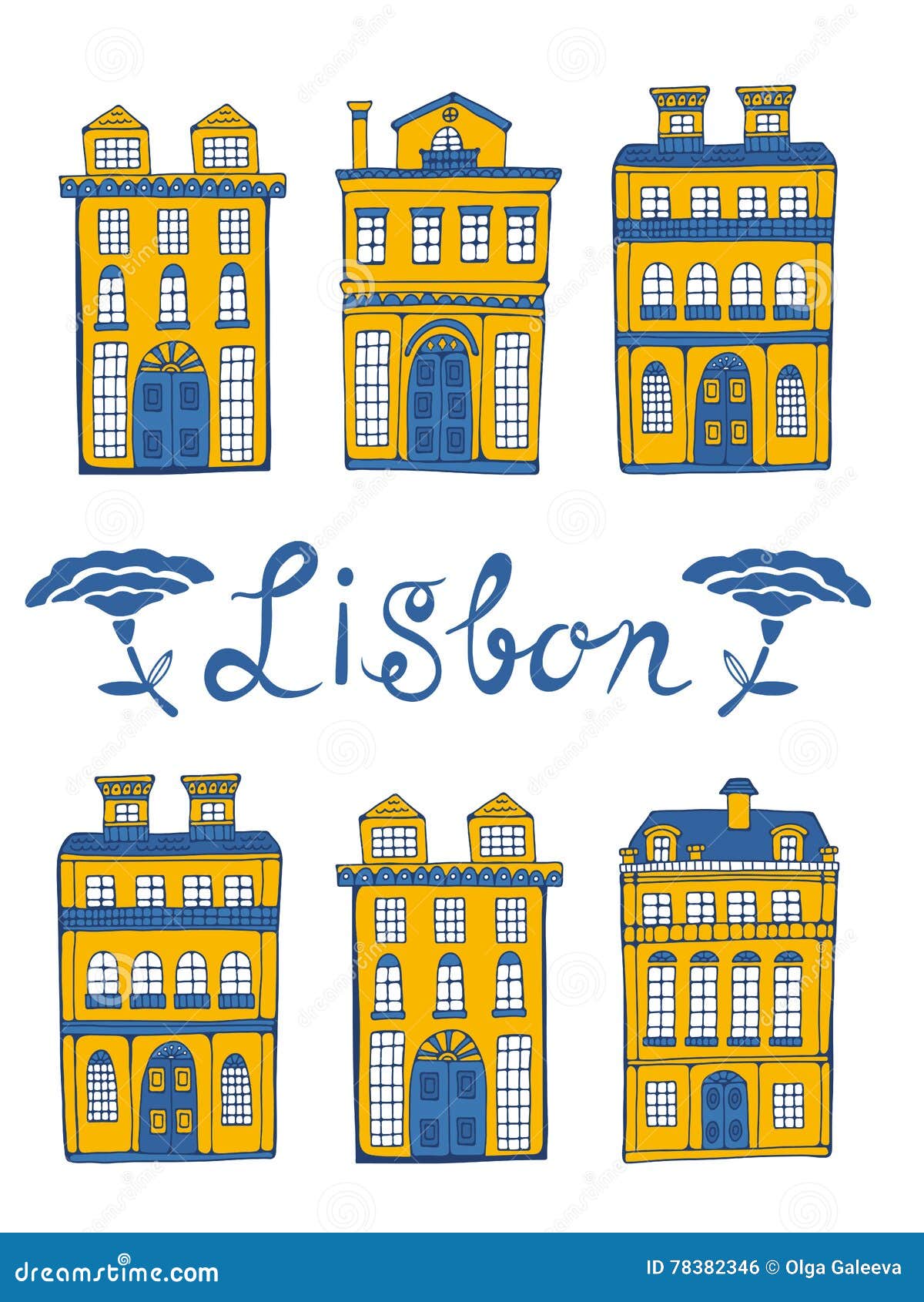 Cute Collection of Typical Portuguese Houses Stock Vector ...