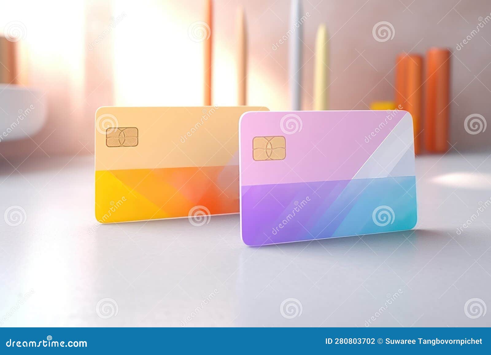 Cute Color Credit Card on Table 3d Render Illustration Stock ...