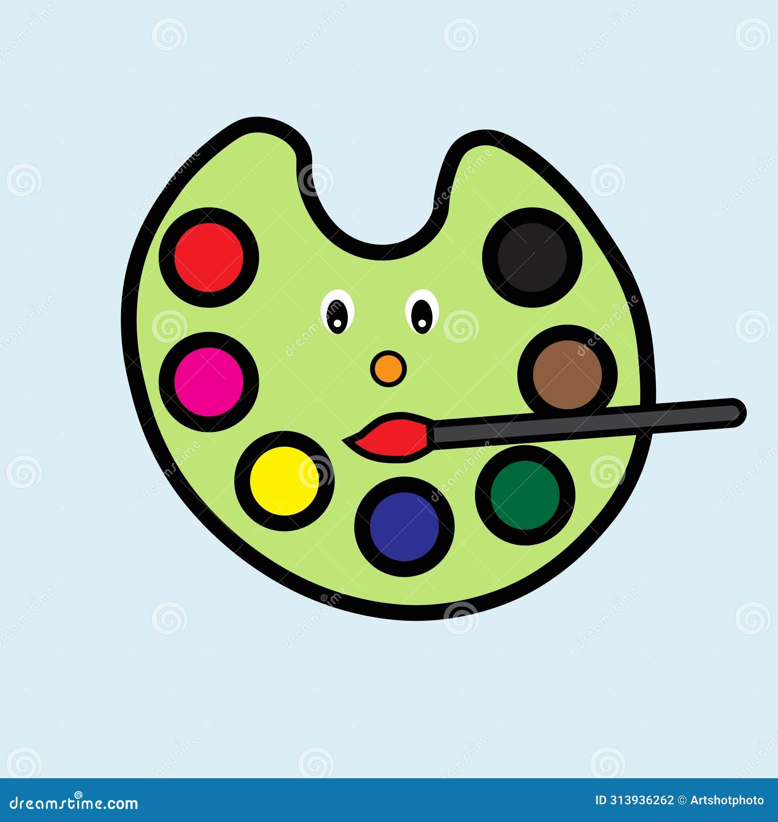 Cute Painting Palette with Eyes, Nose and Paint Brush As Mouth Stock ...
