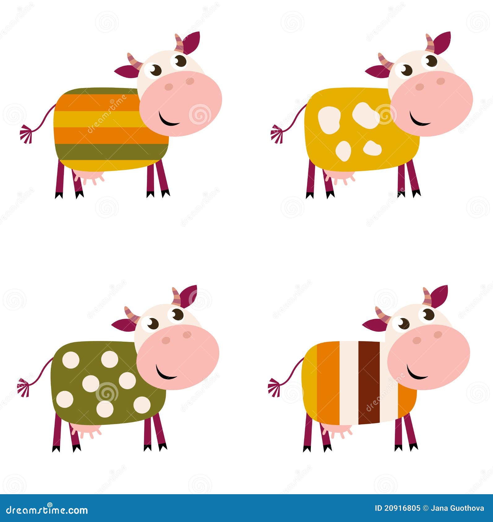 Cute Color Pattern Cows Collection. Stock Vector - Illustration of ...