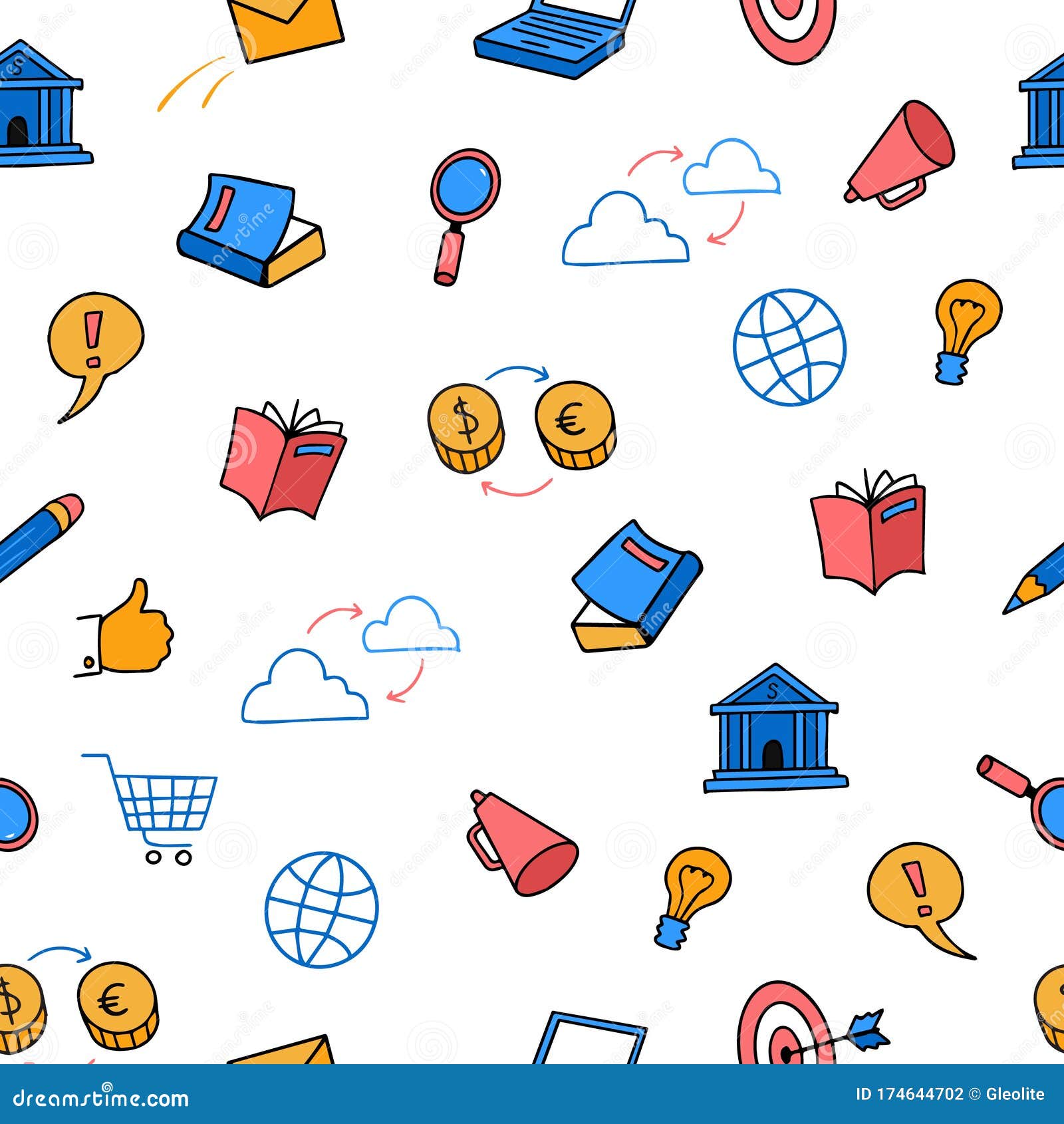 Cute Colored Doodle Seamless Pattern Business, Marketing, E-commerce ...