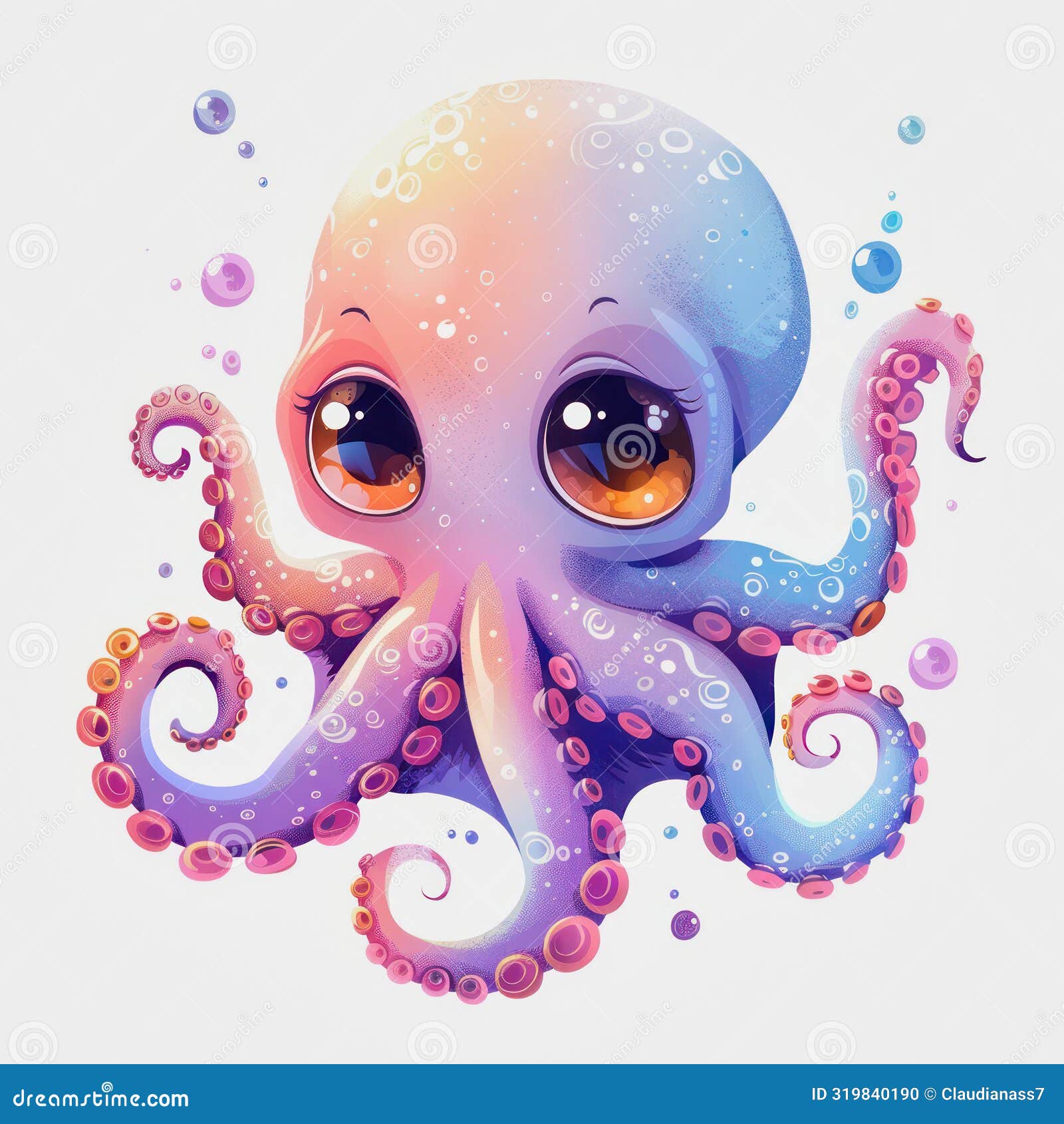 Cute Colored Kawaii Octopus Against White Background Stock Photo ...