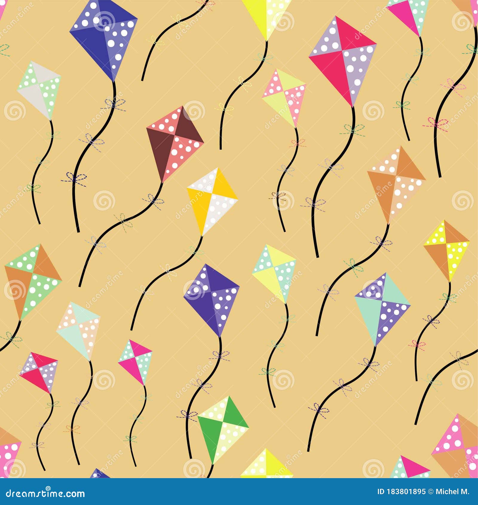 Cute Colored Kite Kids Pattern Seamless Stock Illustration ...