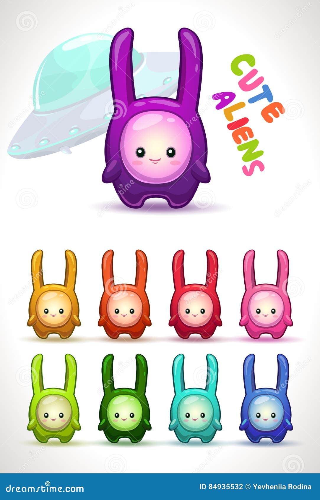 Cute Colorful Aliens with Long Ears. Stock Vector - Illustration of ...