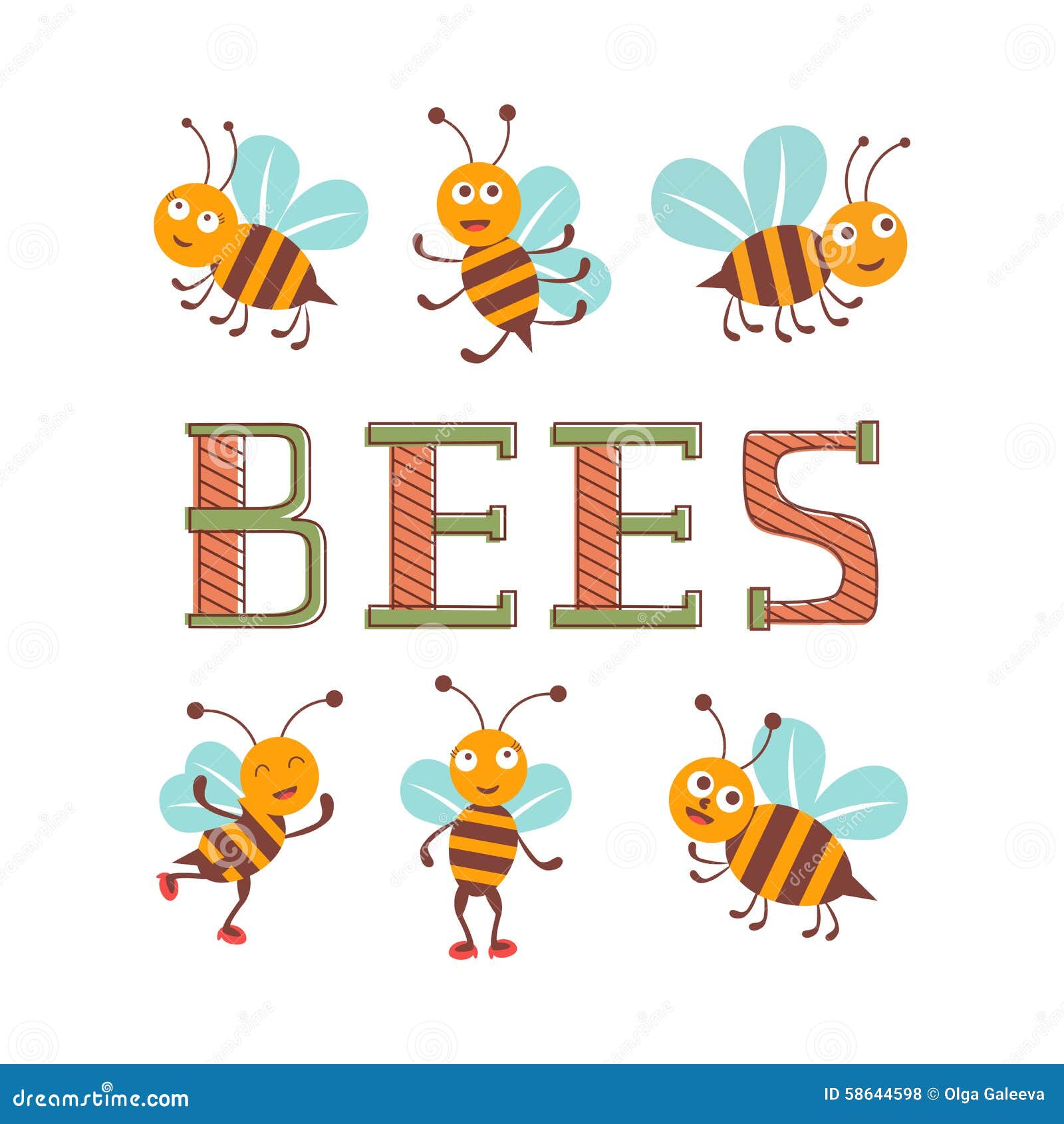 Cute Colorful Bee Characters Set Illustration Stock Vector ...