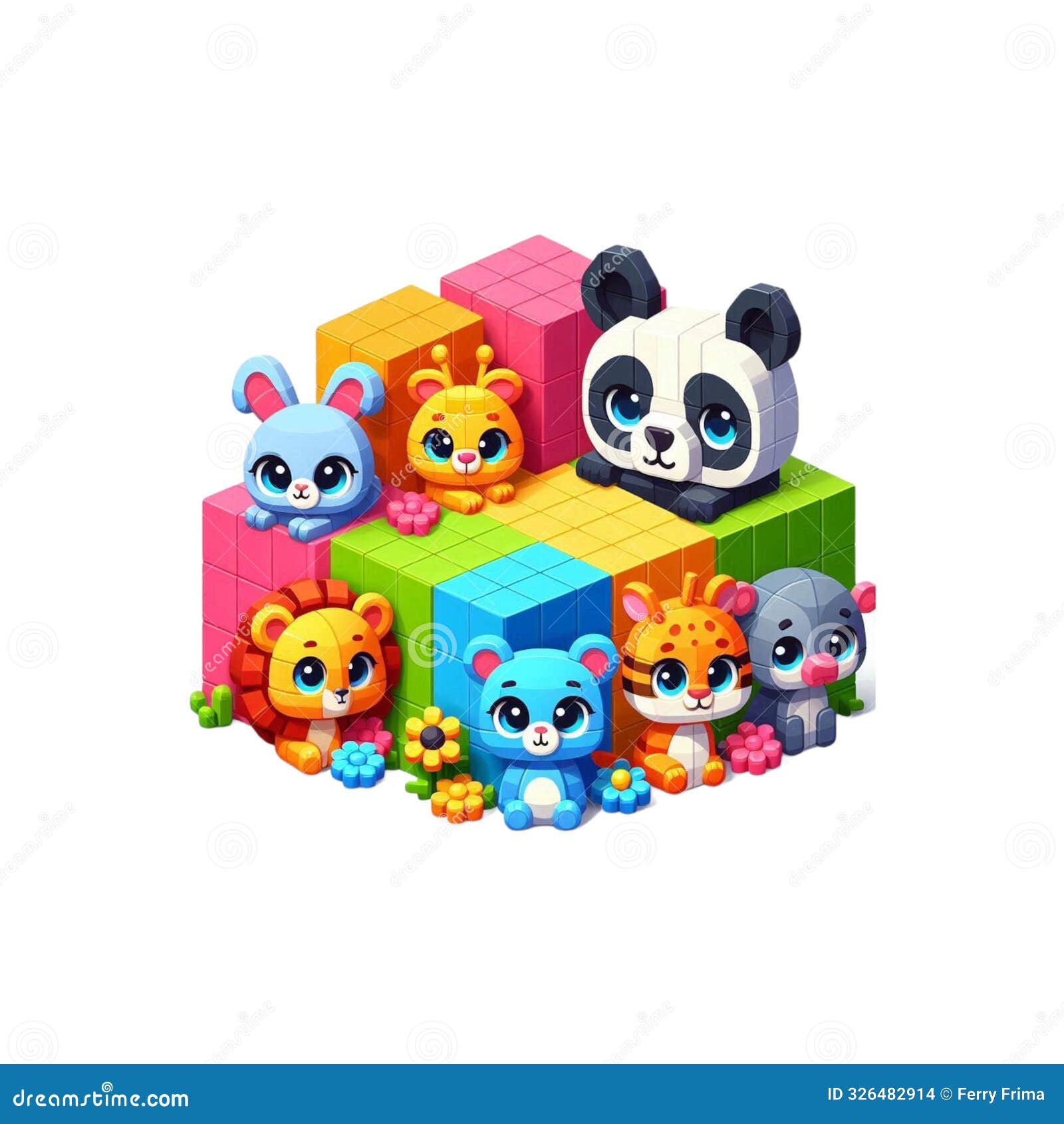 Cute Colorful Bricks Animal Illustration Stock Illustration ...