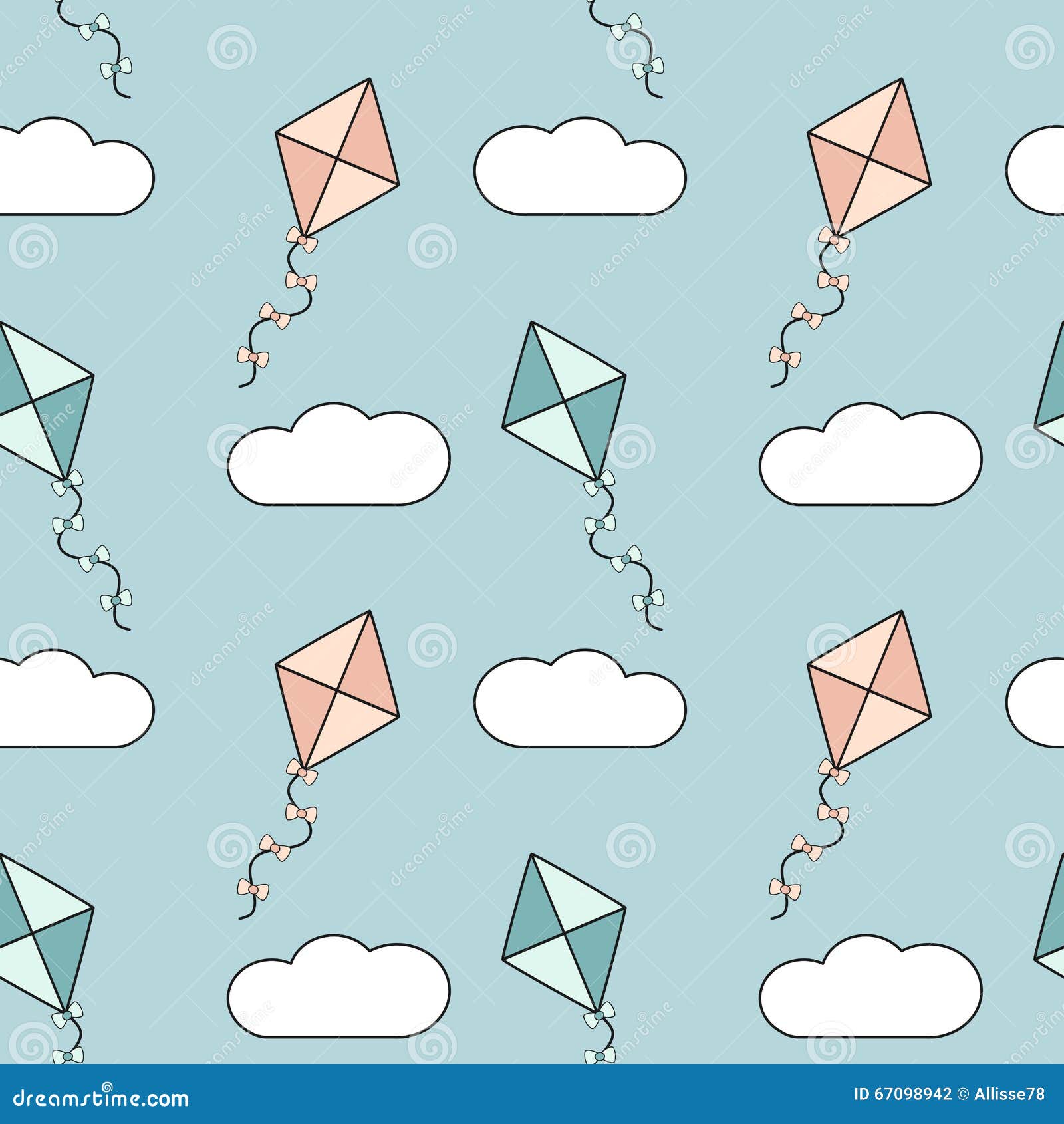 Cute Colorful Cartoon Kites in the Blue Sky Seamless Pattern Background ...