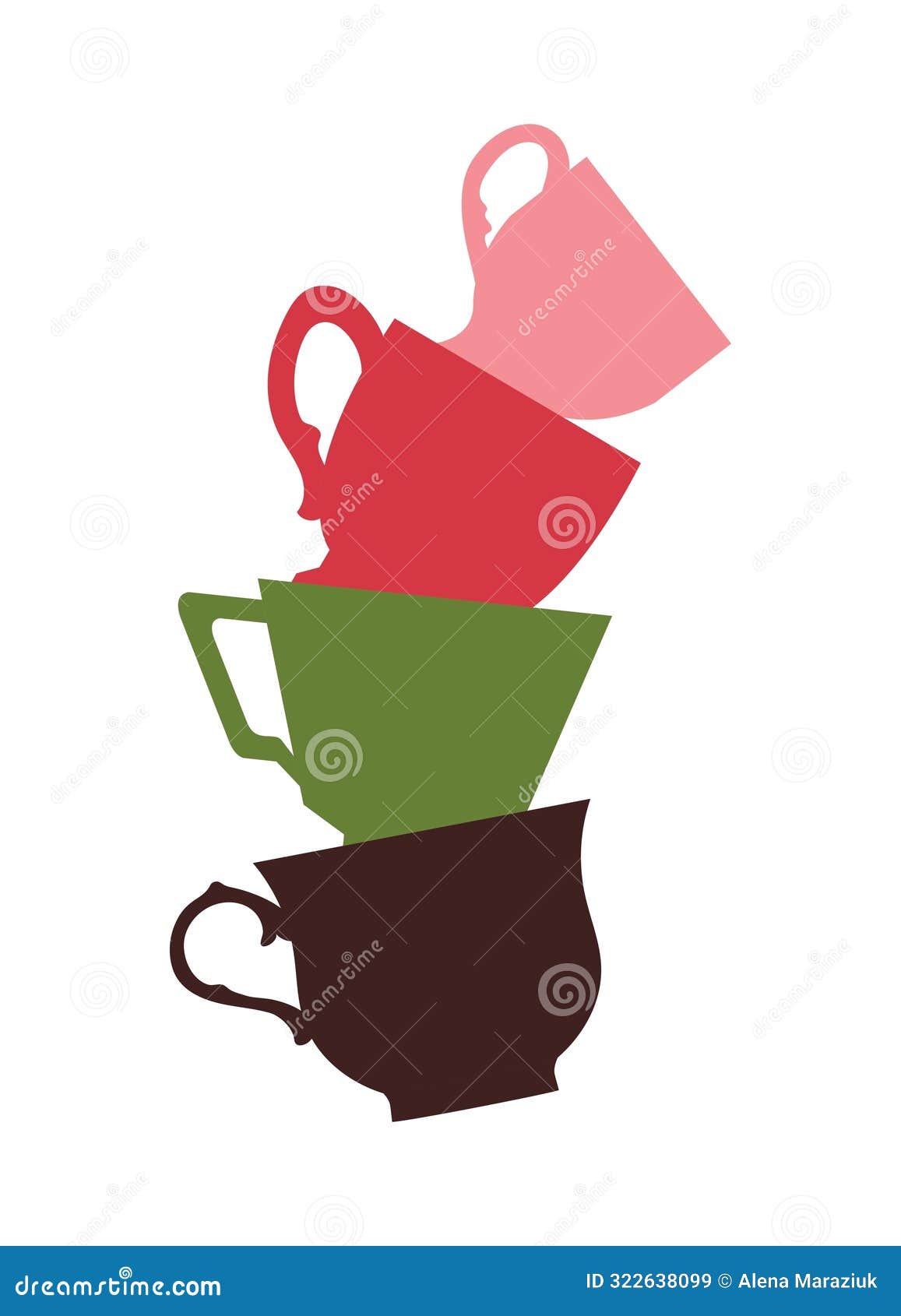 Cute Colorful Cups Stack. a Pyramid of Mugs on a White Background. Flat ...