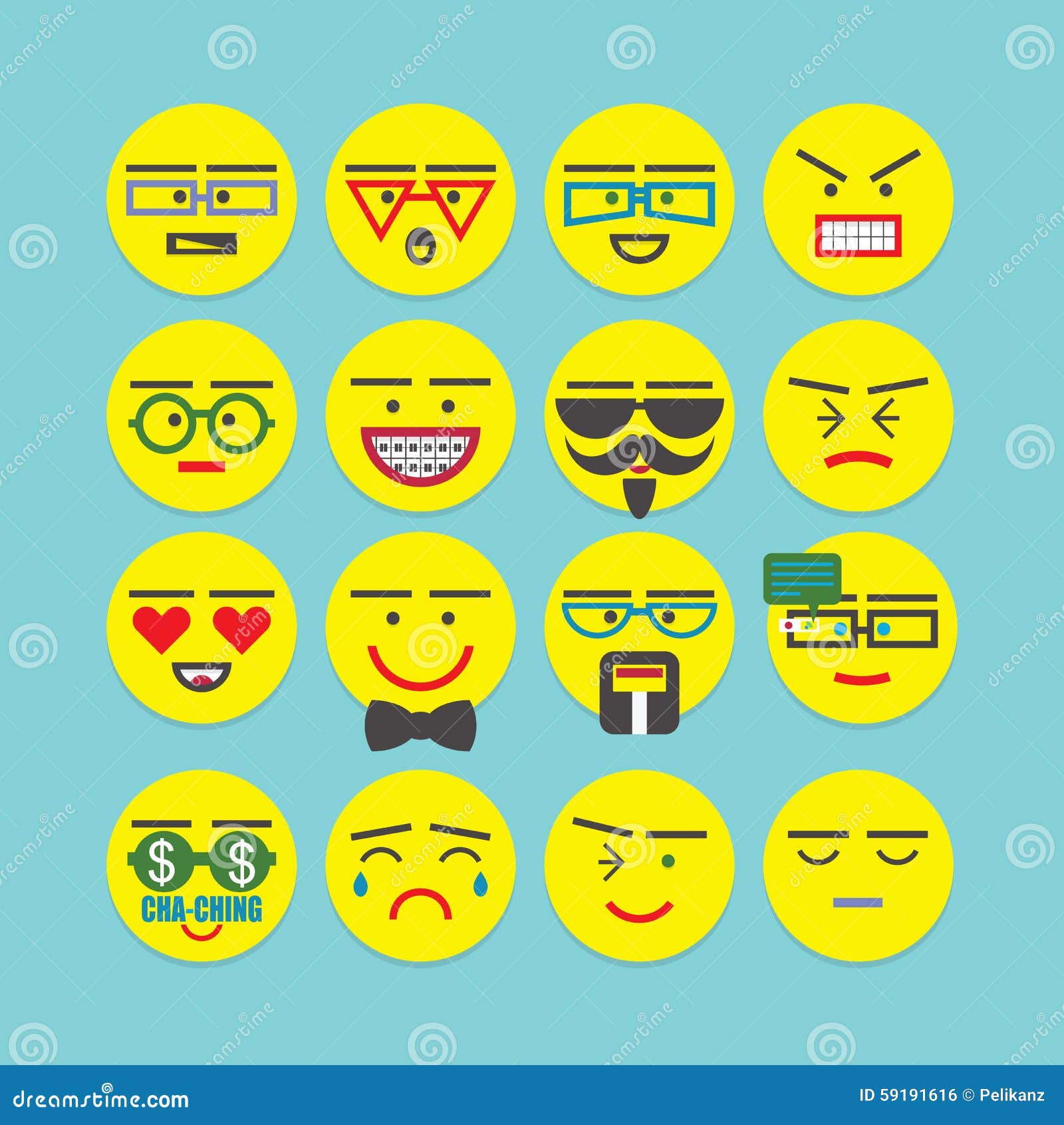 Cute Colorful Design Element Character Faces Icons Set Stock Vector ...