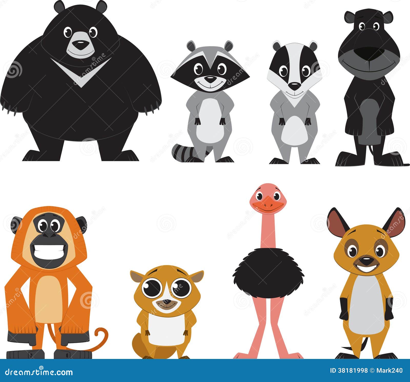 Cute Colorful Exotic Animals Collection Stock Vector - Illustration of ...