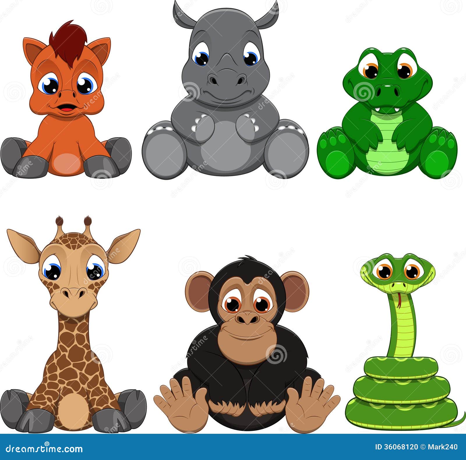 Cute Colorful Exotic Animals Collection Stock Vector - Illustration of ...