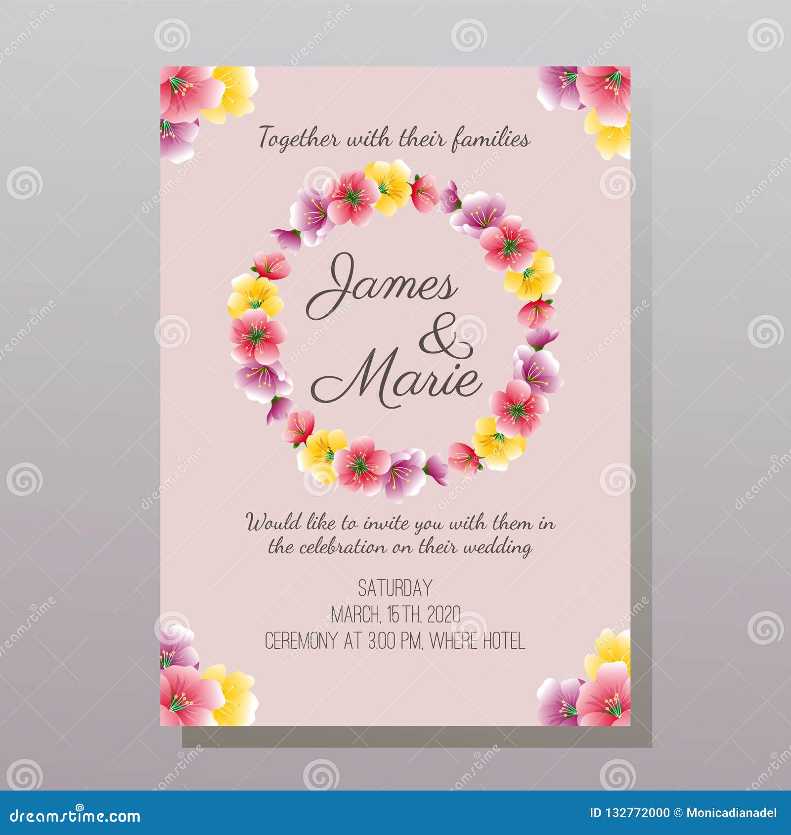 Cute Colorful Flower Wedding Invitation Stock Vector - Illustration of ...
