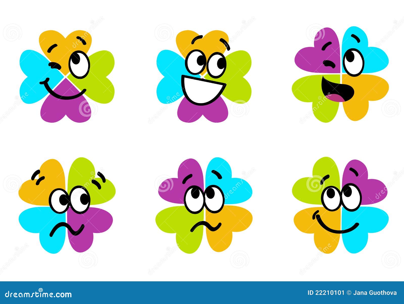 Cute Colorful Four Leaf Clover Collection Stock Vector - Illustration ...