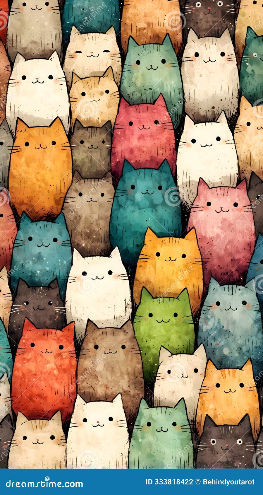 A Cute, Colorful Illustration of Many Cats Stock Illustration ...