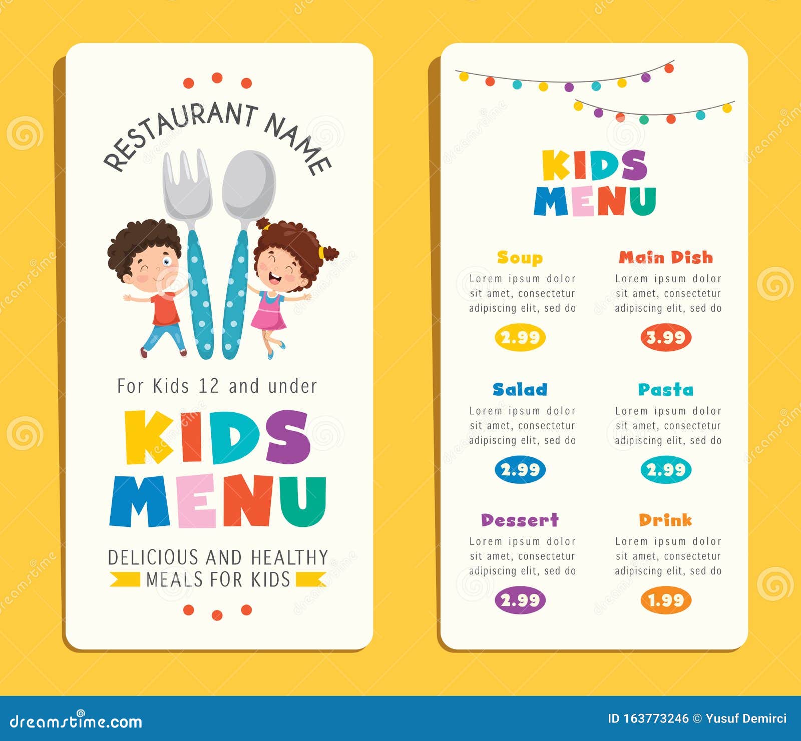 Cute Colorful Kids Meal Menu Template Stock Vector - Illustration of ...