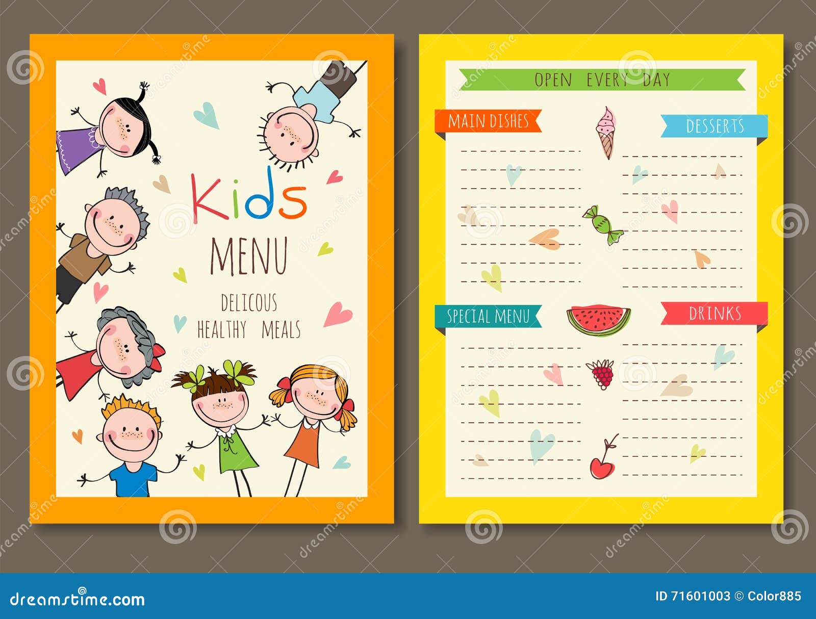 Cute Colorful Kids Meal Menu Vector Template Stock Vector ...