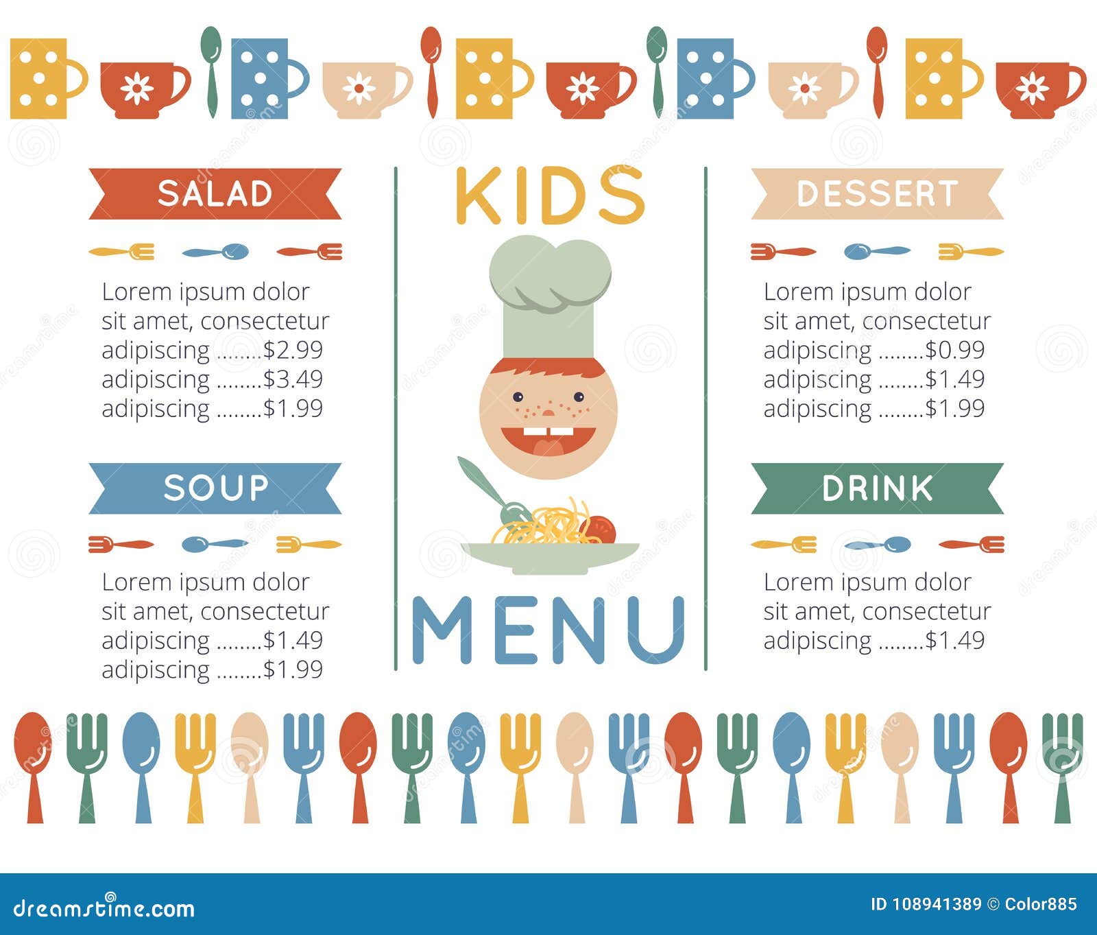 Kids menu template stock vector. Illustration of card - 108941389