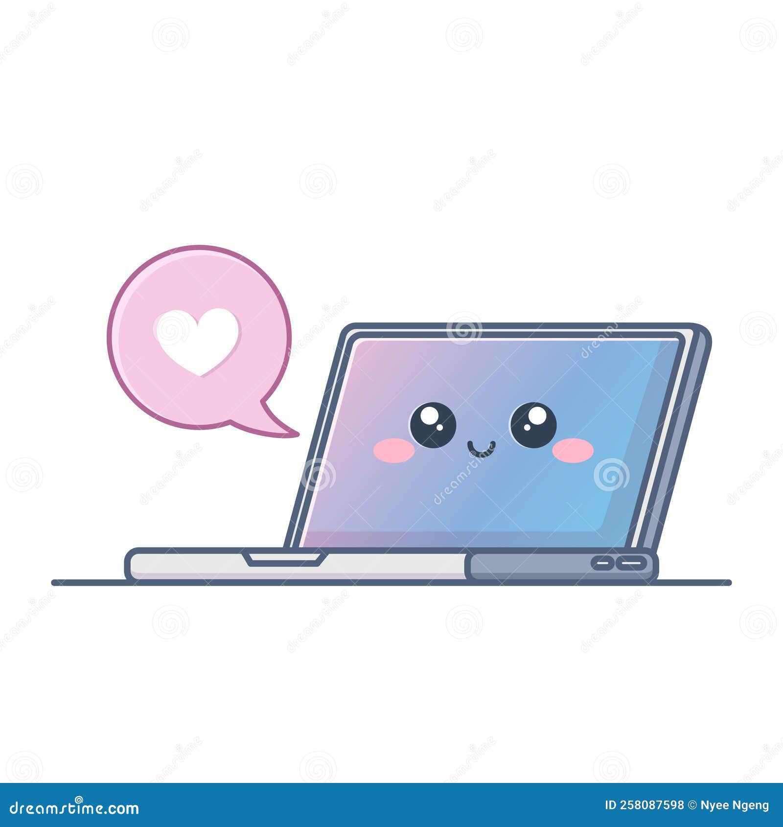 Cute Colorful Laptop with Love Balloon Comic Vector Stock Vector ...